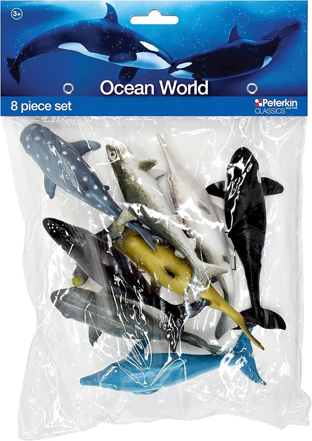 PETERKIN CLASSICS Ocean World 8-Piece Set | Dolphin, Whale, Tiger Shark ...
