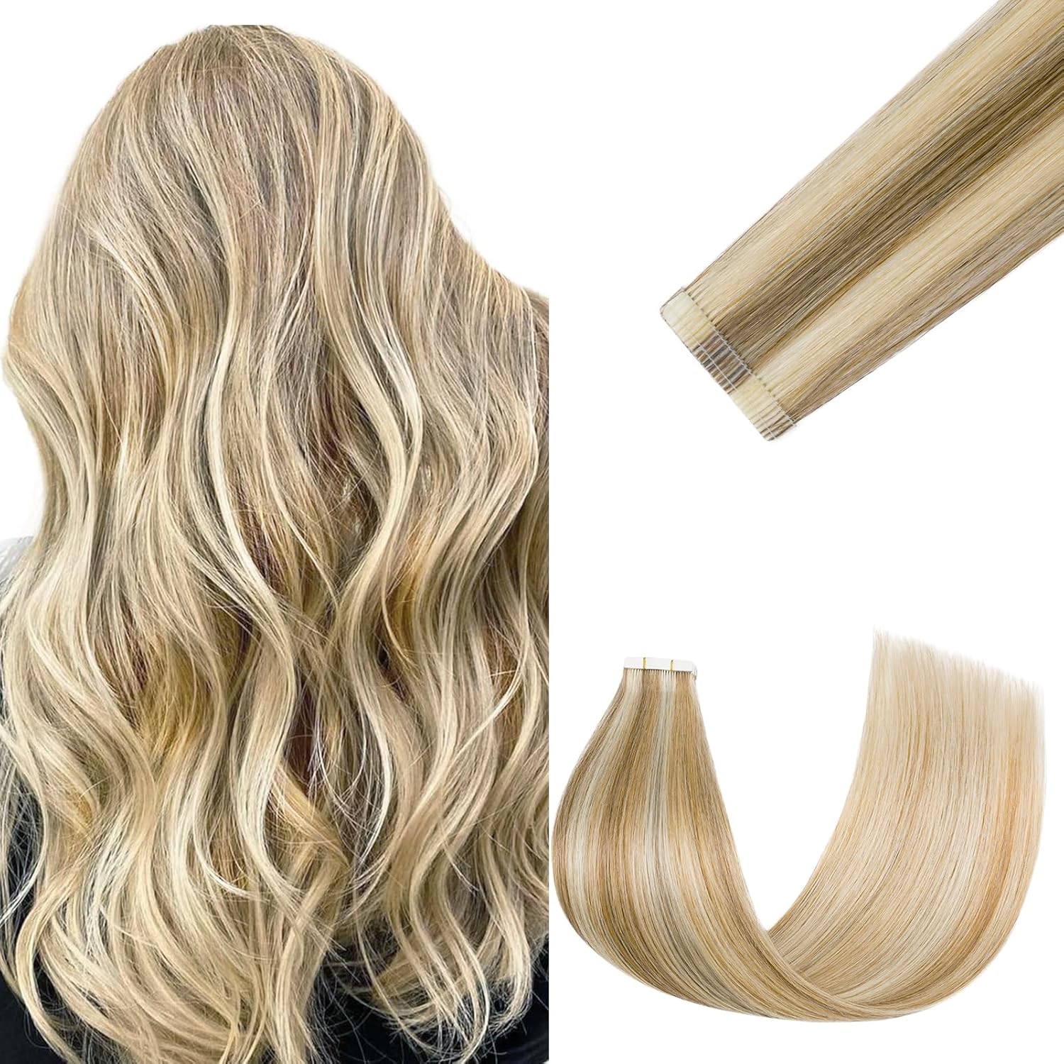 Amazon.com : FUOTONBUTY Tape in Hair Extensions Real Human Hair Double ...