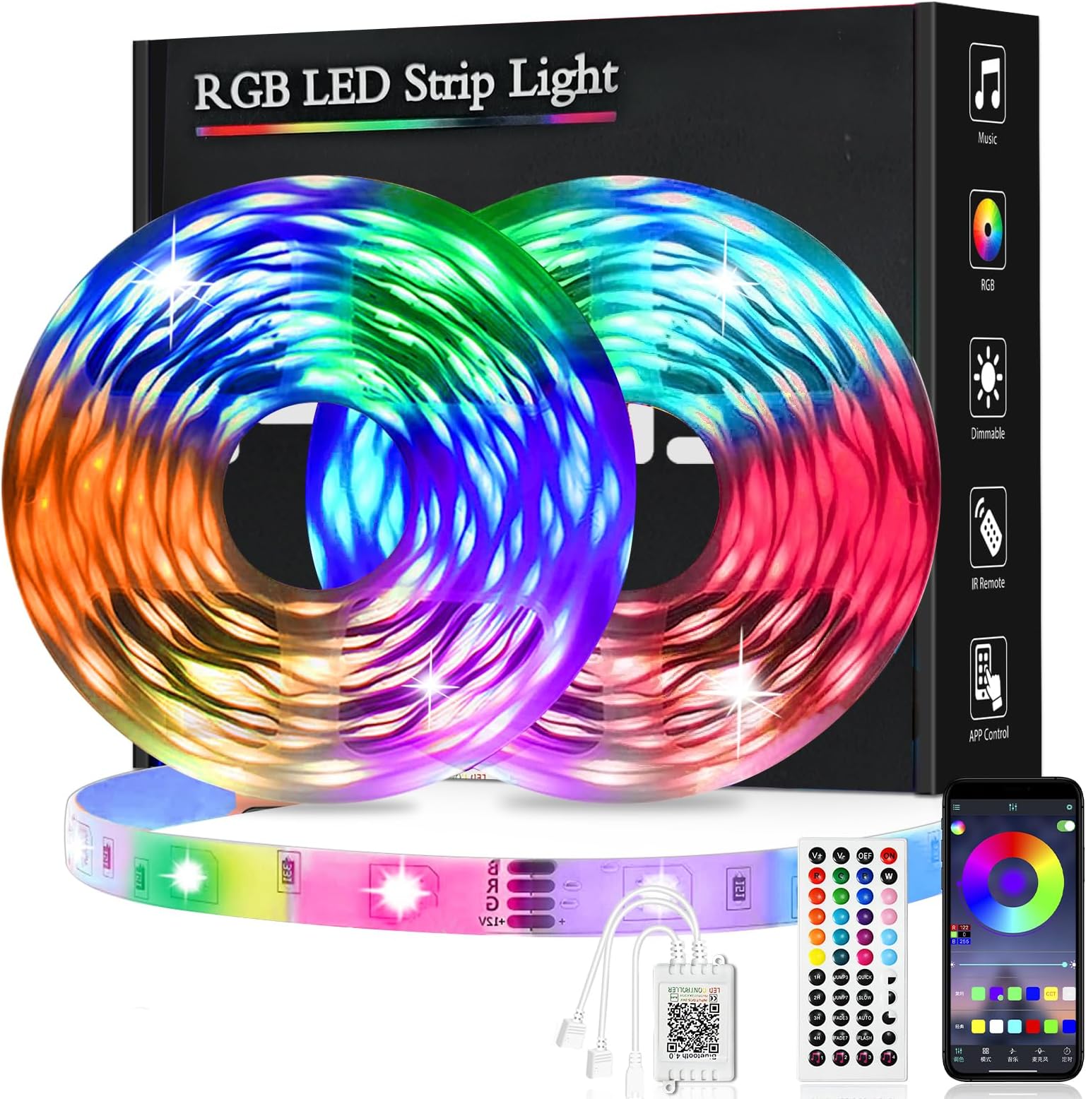 AOGUERBE LED Striscia 15M, Intelligente Led Strisce con 44 Tasti ...