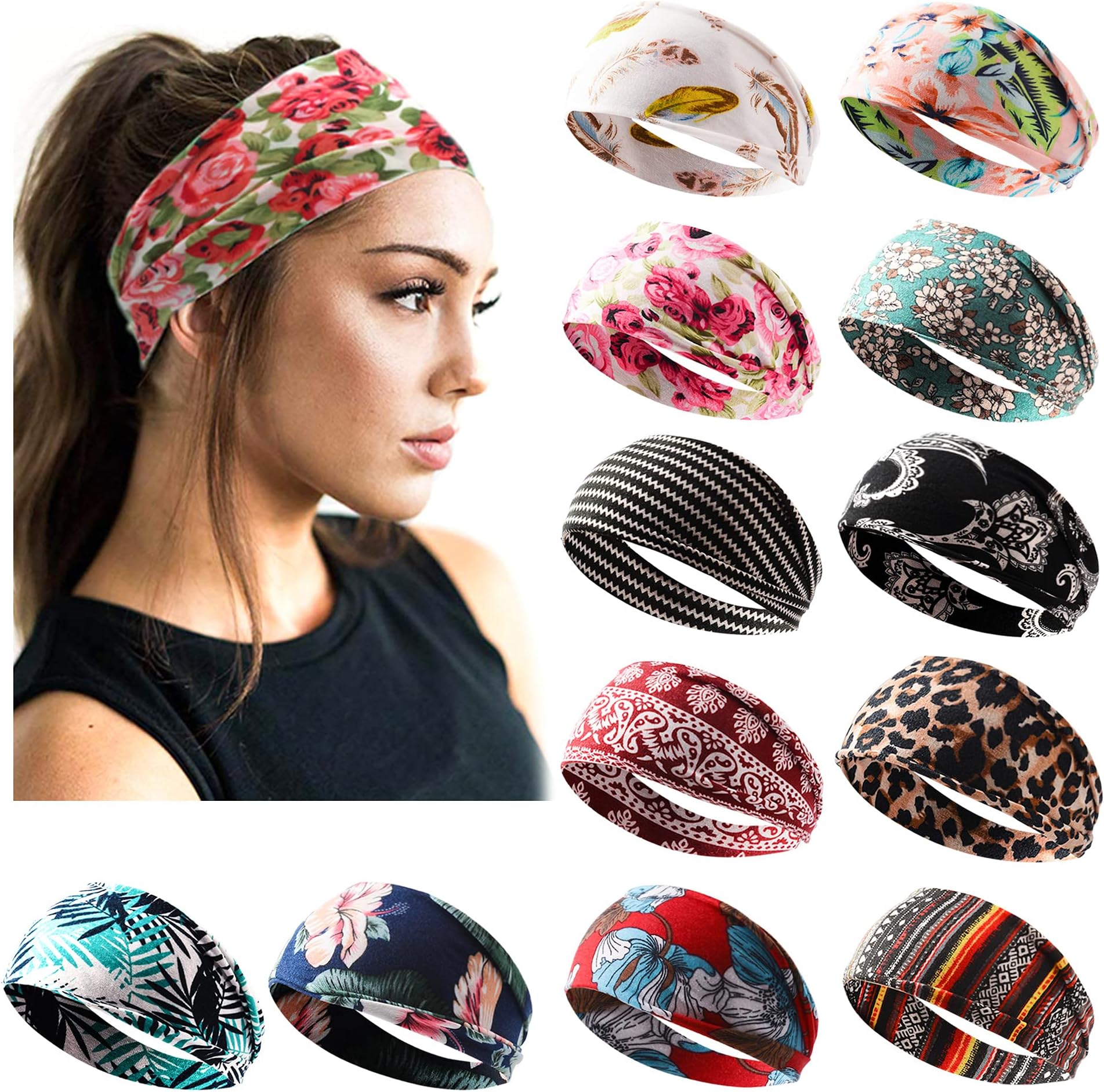 Jesries Headbands for Women Non Slip Turban Hair Wrap Elastic Hair ...