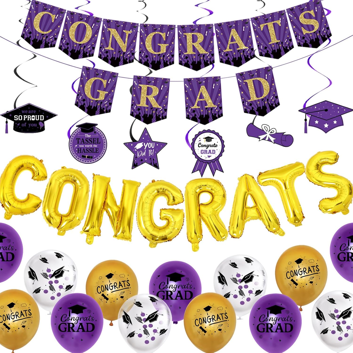 Purple Graduation Party Decorations, Congrats Grad Banner, Graduation ...