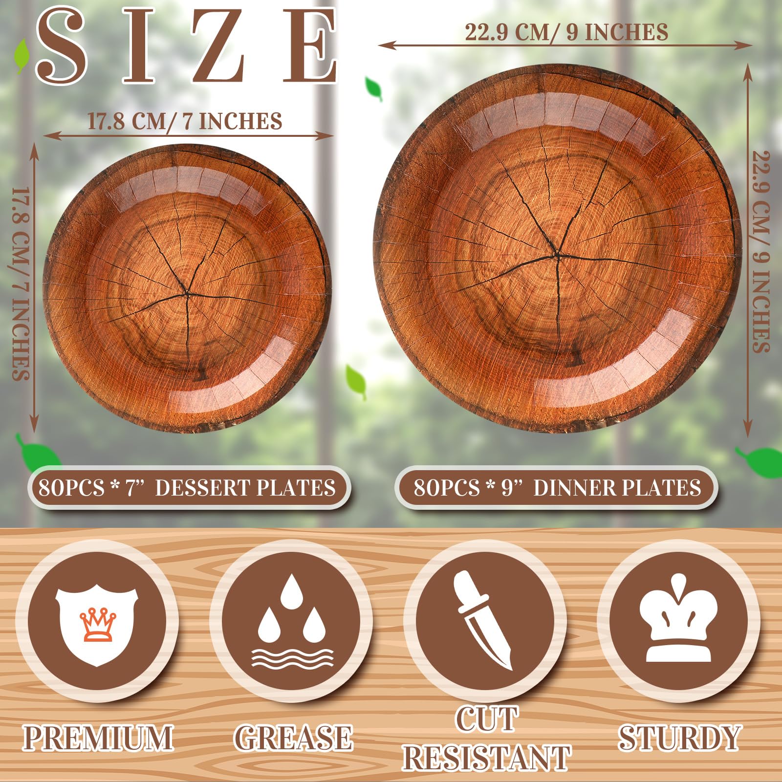 Suttmin 160 Pcs Wooden Grain Disposable Plates Camping Party ...