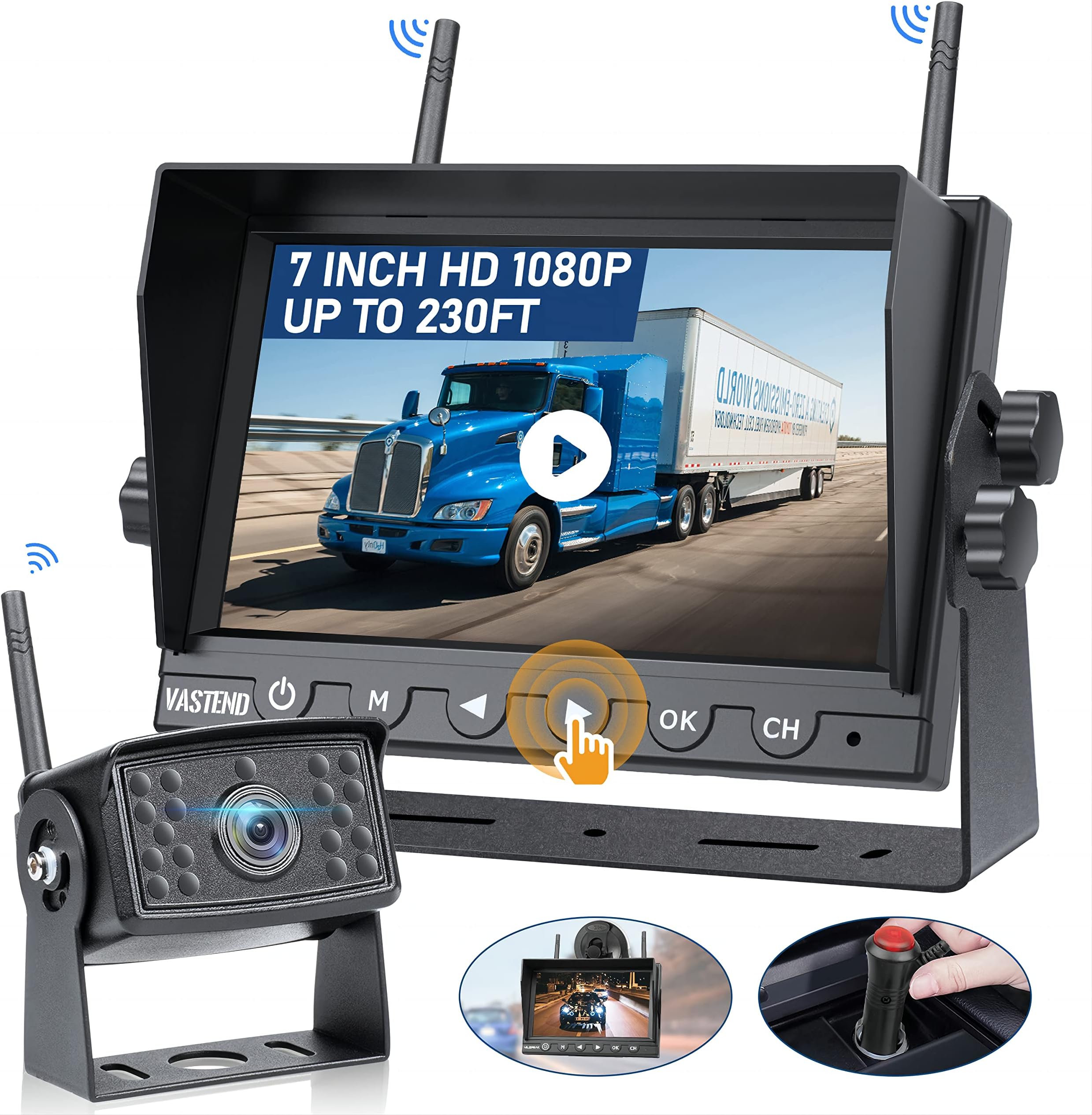 VASTEND Wireless Reversing Camera HD 1080P 7'' Monitor & IP69 ...