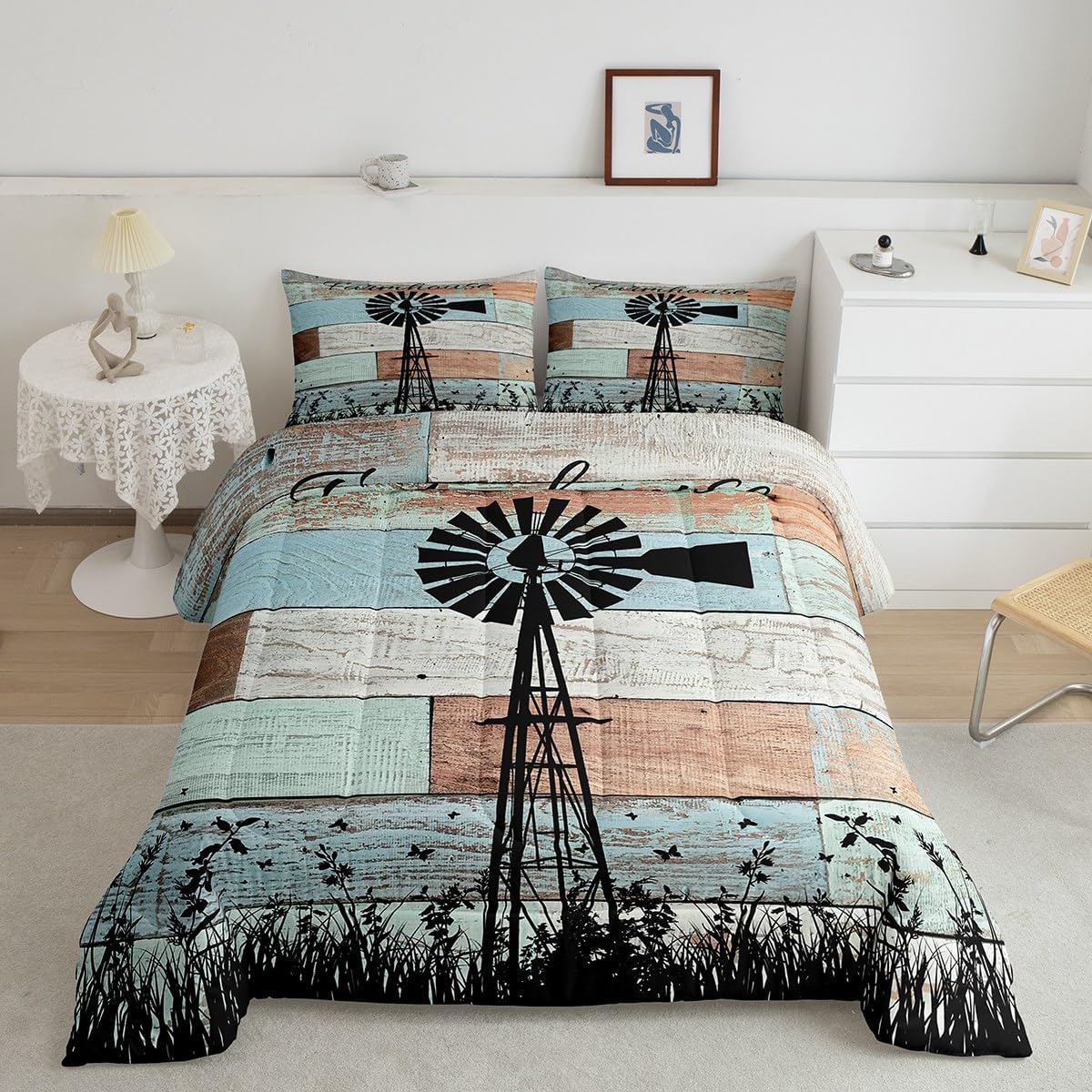 Amazon.com: Rustic Farmhouse Comforter Set For Cabin Room Decor, Farm ...