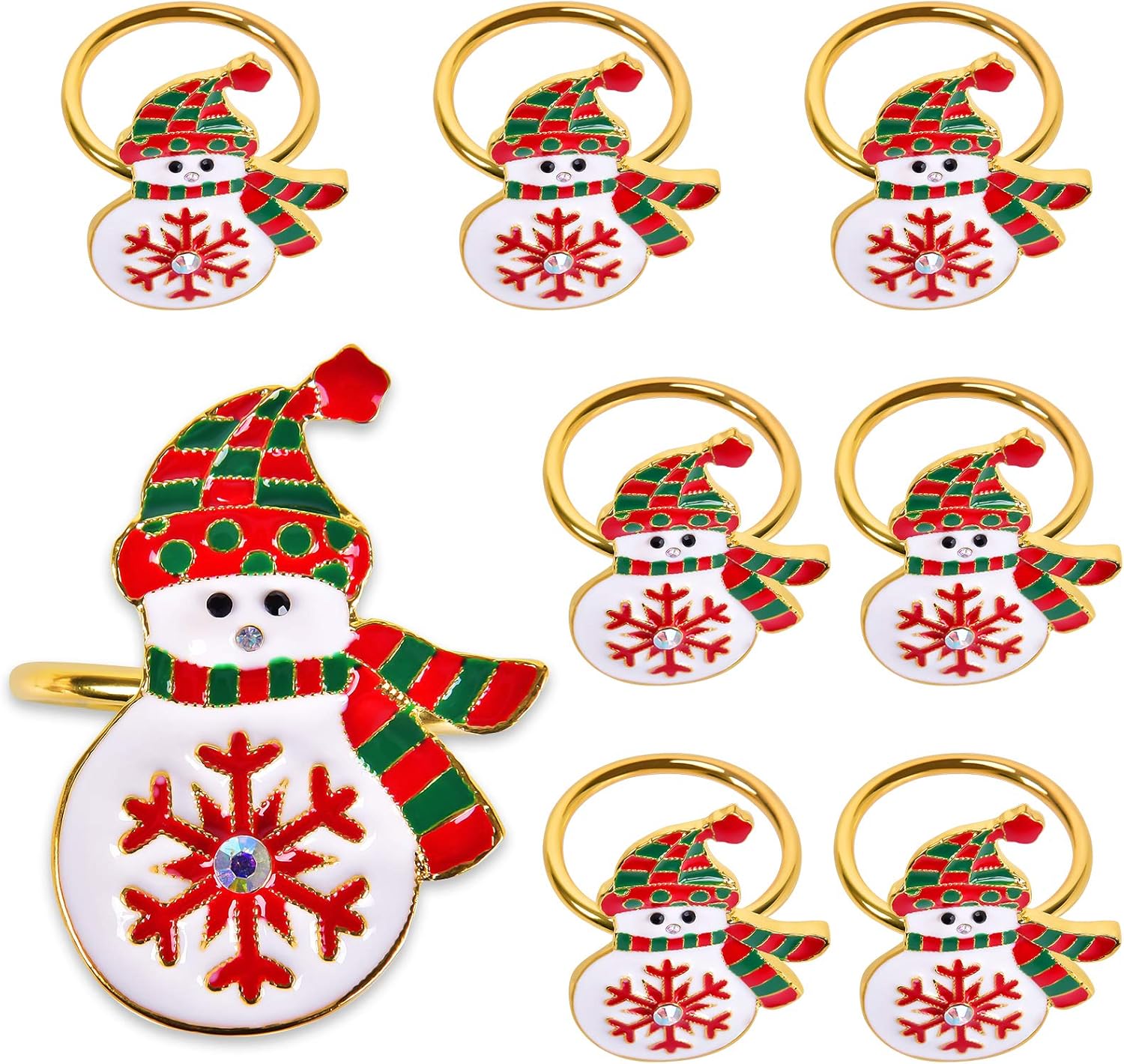 Amazon.com: Ensunpals Christmas Snowman Napkin Rings Set of 8, Xmas ...