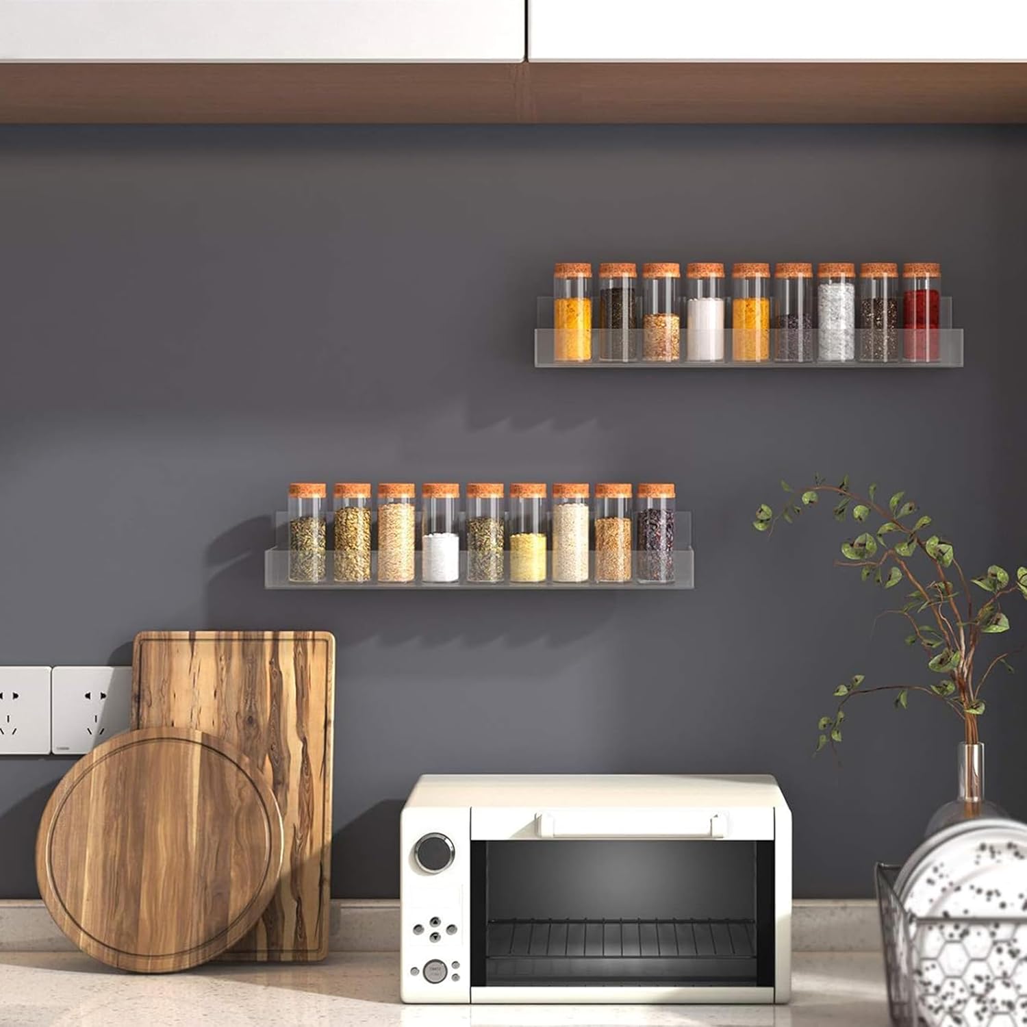 Amazon.com: PMMASTO Adhesive Acrylic Spice Rack Organizer for Wall with ...