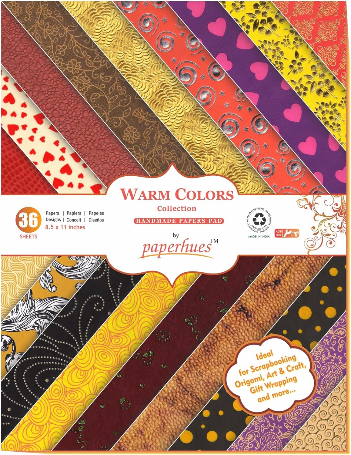 Amazon.com: Paperhues Warm Colors Collection Handmade Scrapbook Papers ...