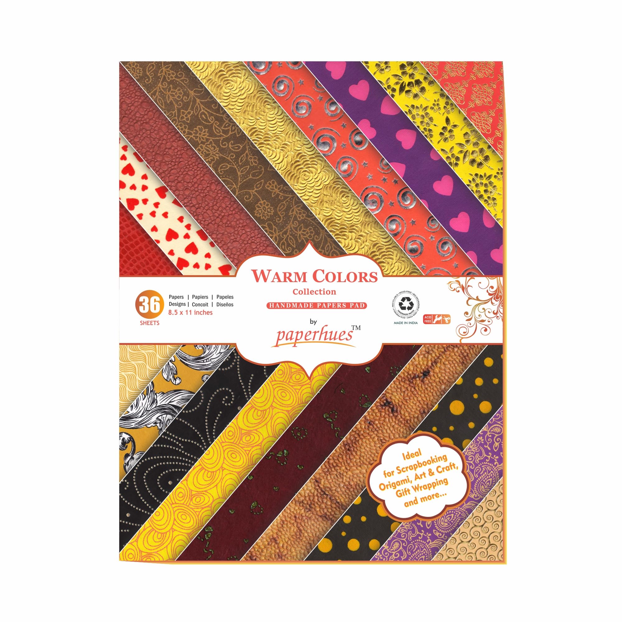 Amazon.com: Paperhues Warm Colors Collection Handmade Scrapbook Papers ...