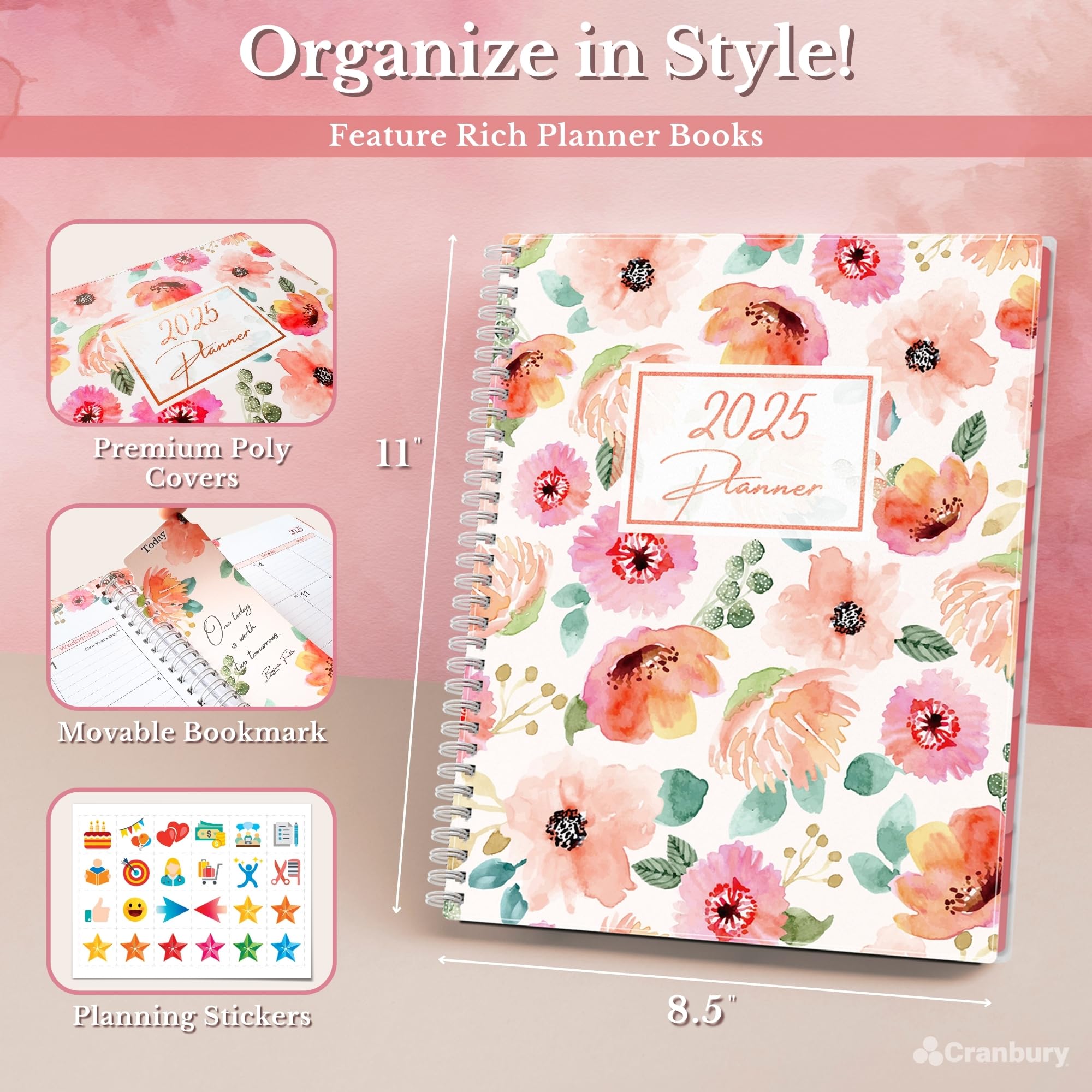 Snapklik.com : CRANBURY 2025 Planner Book 85x11 (Floral), Use To Dec ...