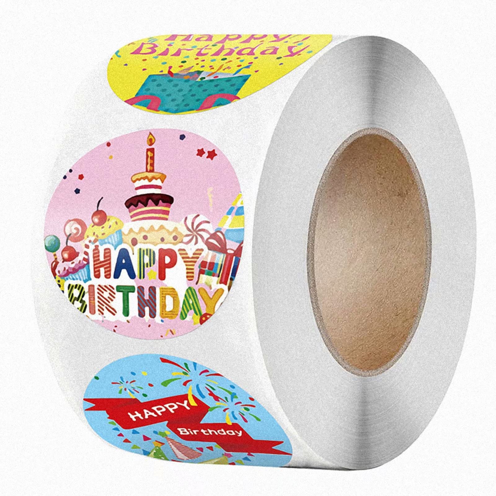 1 500pc Roll Stickers Labels Rolls Happy Birthday Cake Gift ...