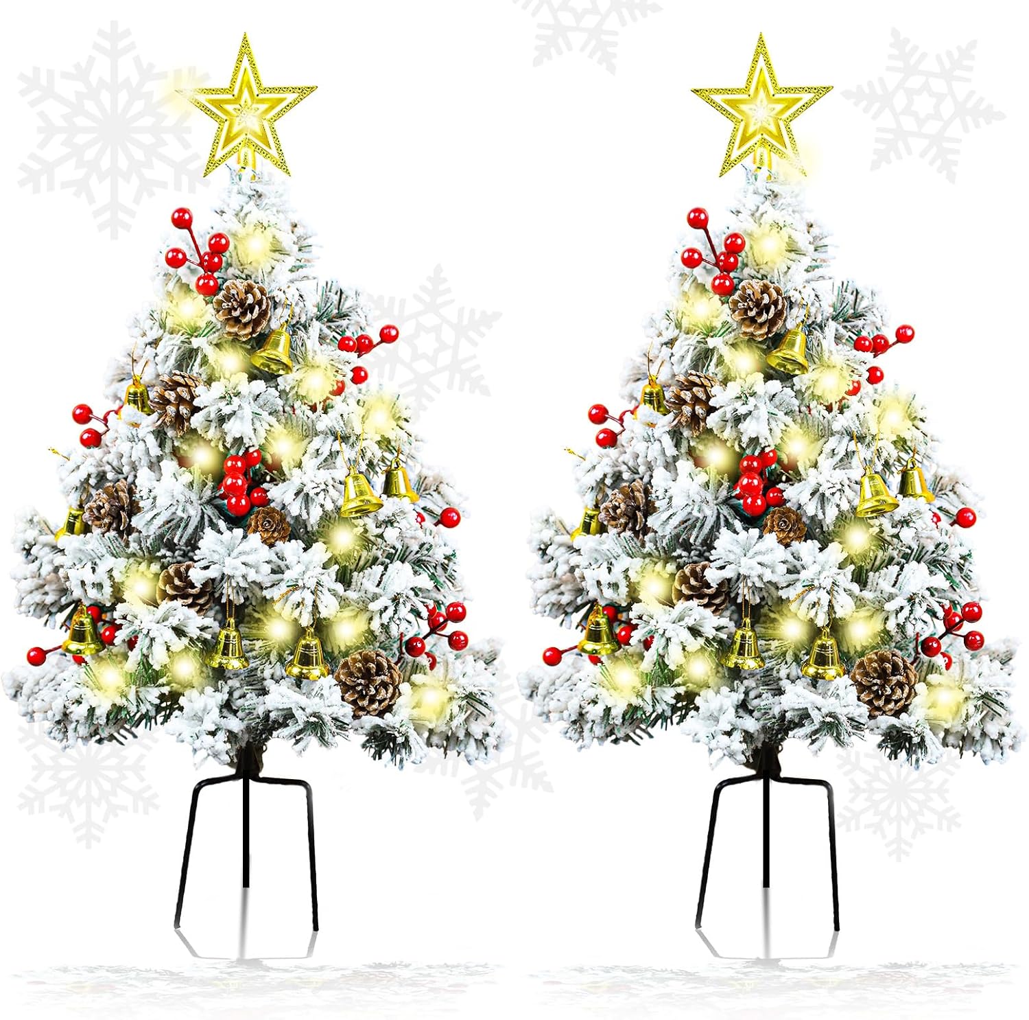Amazon.com: 2Pack 27.5 inch Pre-Lit Outdoor Pathway Christmas Trees ...