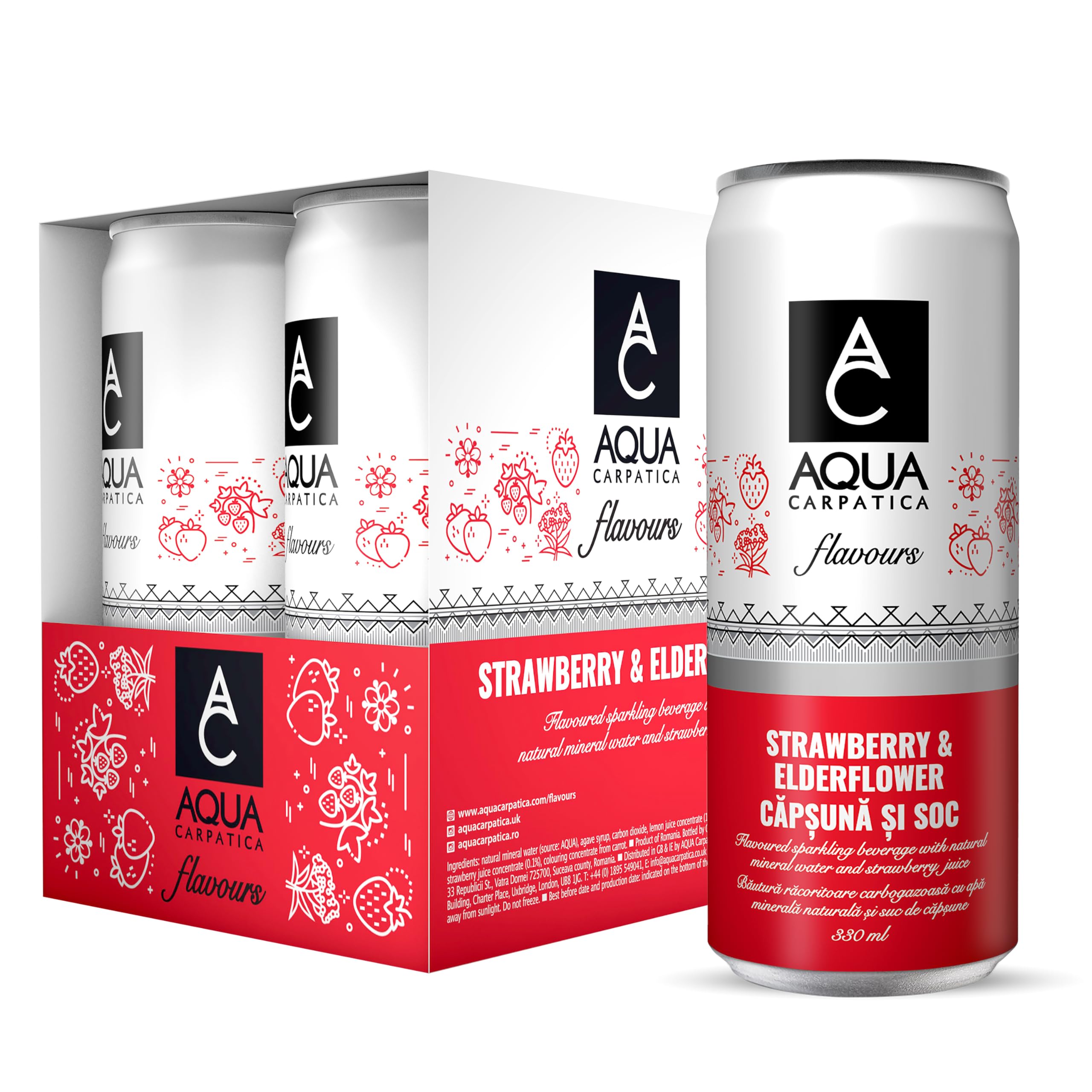 AQUA Carpatica Sparkling Flavours Strawberry & Elderflower 330ml x 4 ...