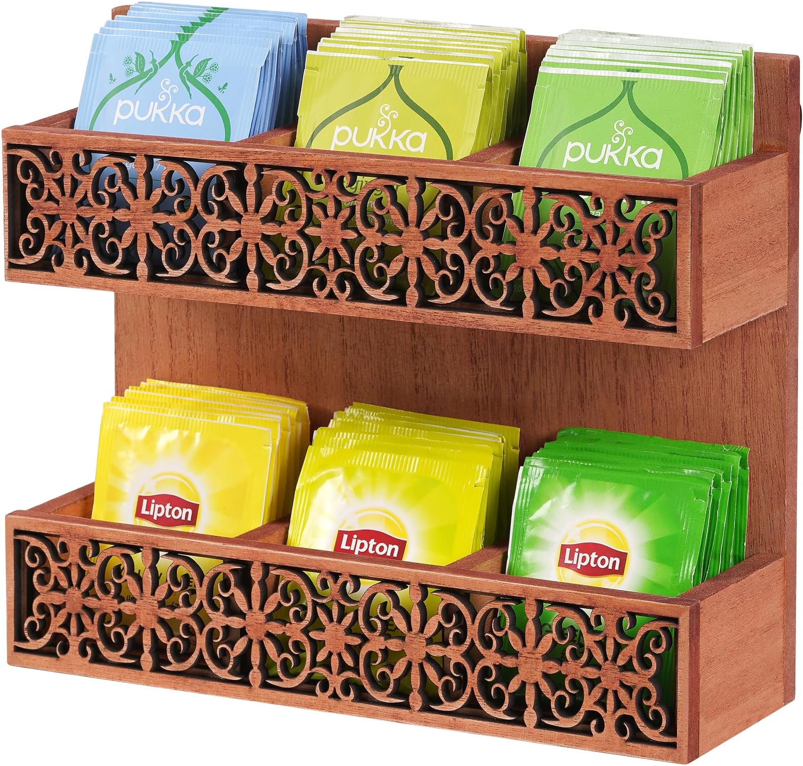 Amazon.com: Mkono Tea Bag Organizer 2 Tier Rustic Wood Wall Mounted Tea ...