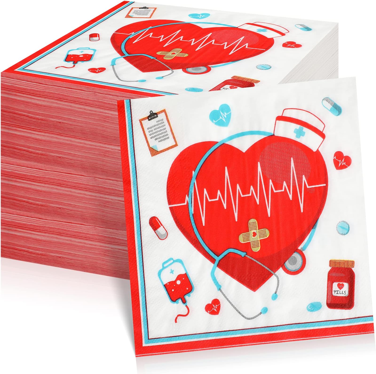 Amazon.com: Whaline Nurse Theme Paper Napkins 6.5 x 6.5 Inch Red Heart ...
