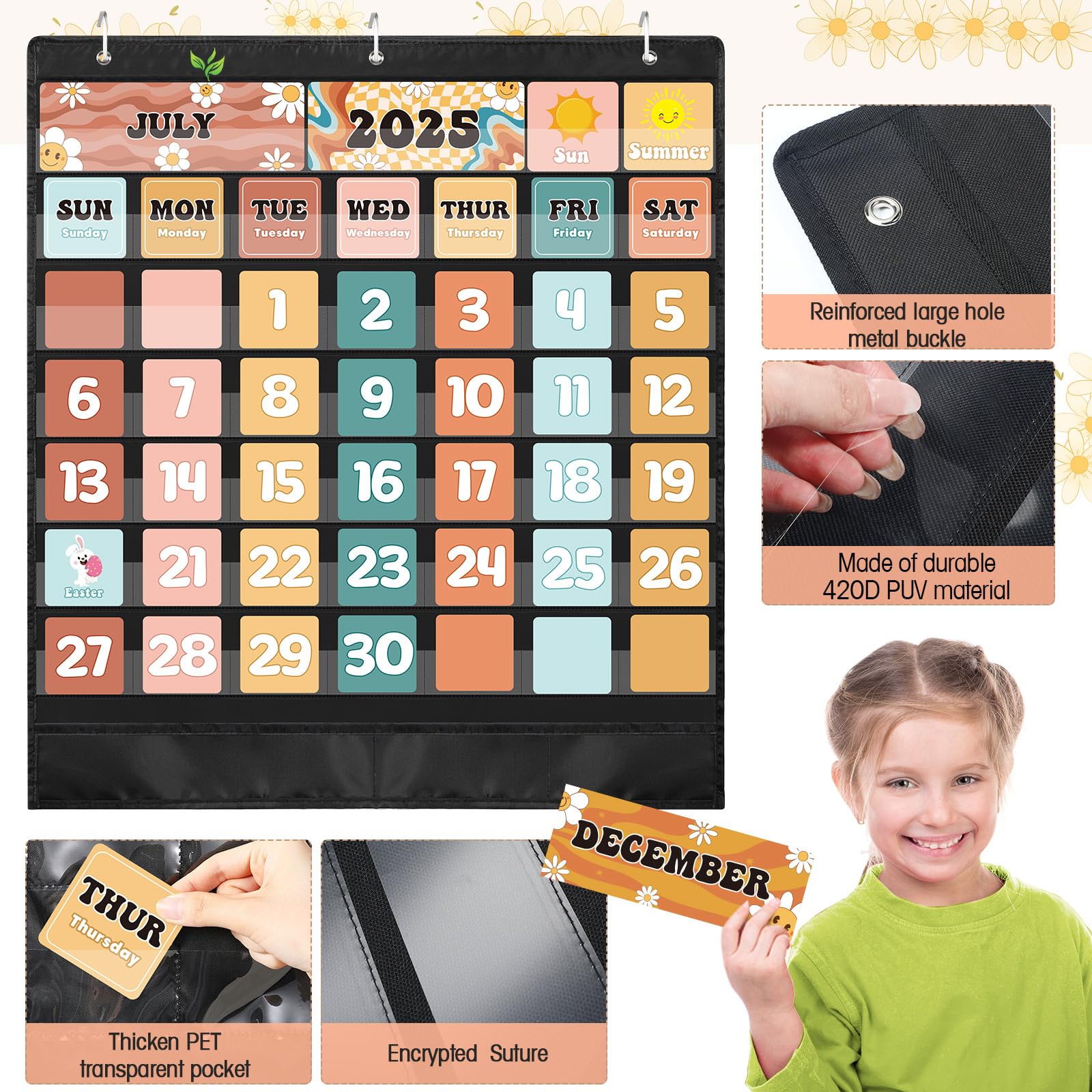 Snapklik.com : Pasimy Classroom Calendar Pocket Chart Retro Groovy ...