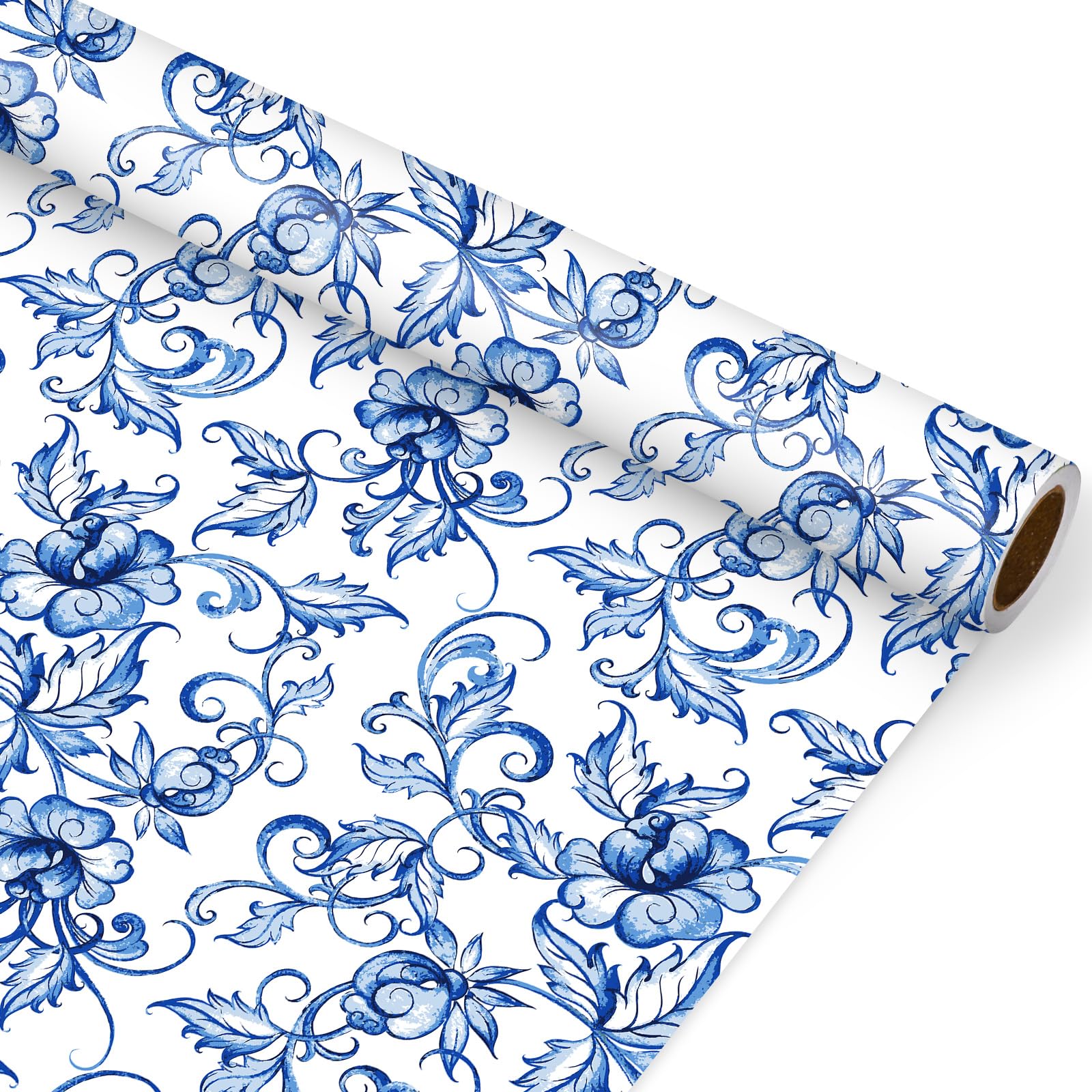 Amazon.com: JarThenaAMCS Blue White Floral Wrapping Paper - Mini Roll ...
