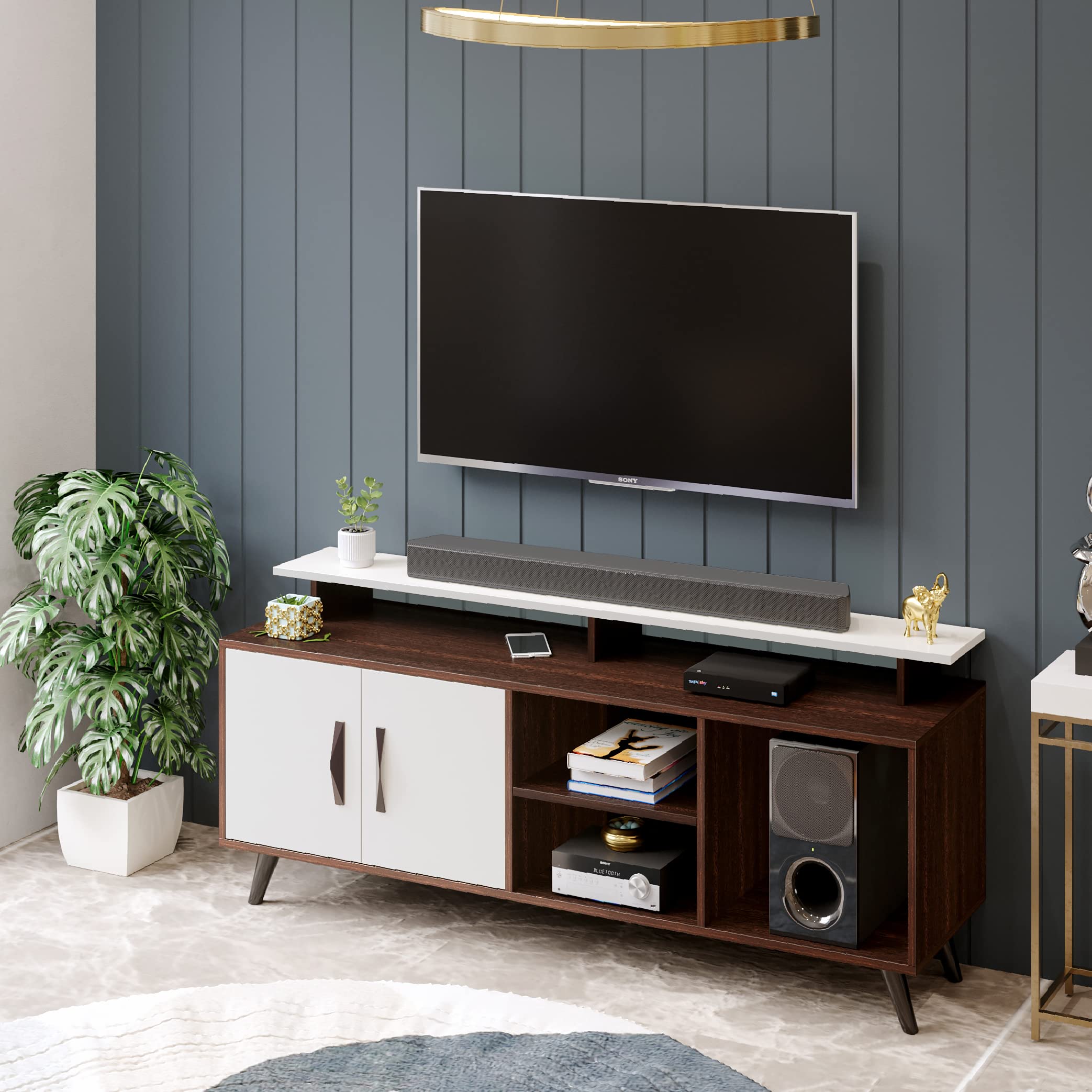 BLUEWUD Skiddo Engineered Wood TV Entertainment Unit Set Top Box Stand ...