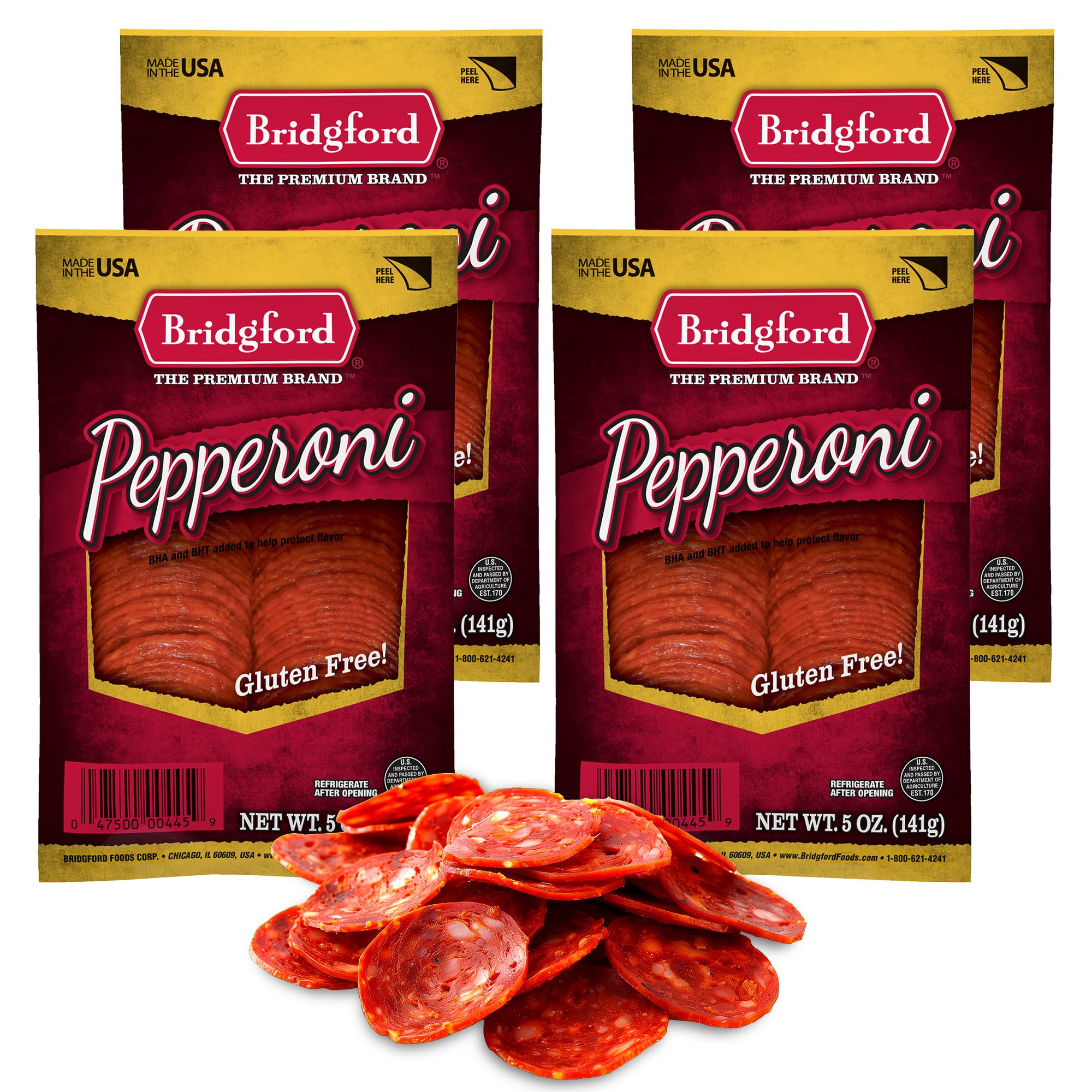 Amazon.com: Bridgford Sliced Pepperoni 5 oz Pack of 4 - Gluten-Free ...