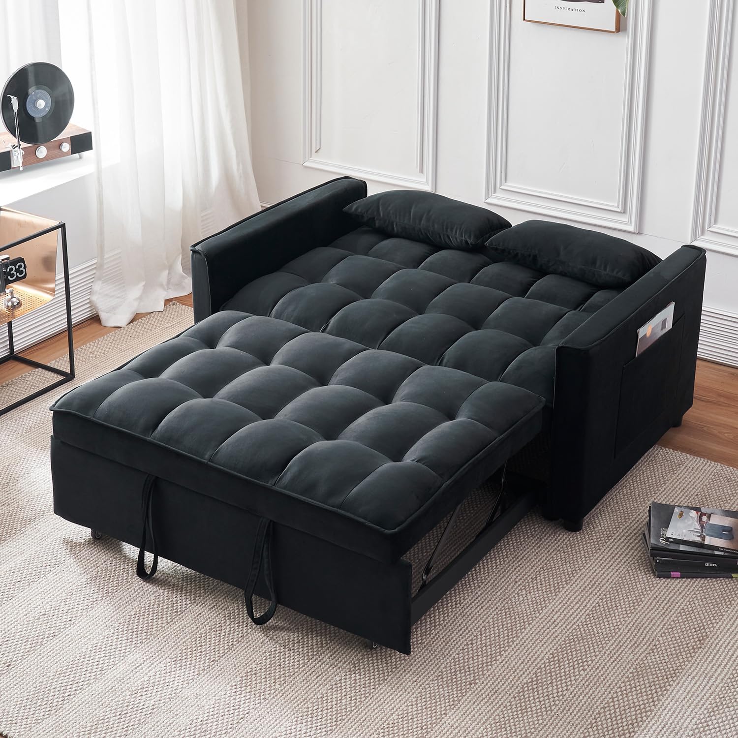Amazon.com: FENFSHE Contemporary Velvet Futon Sofa Bed with Adjustable ...
