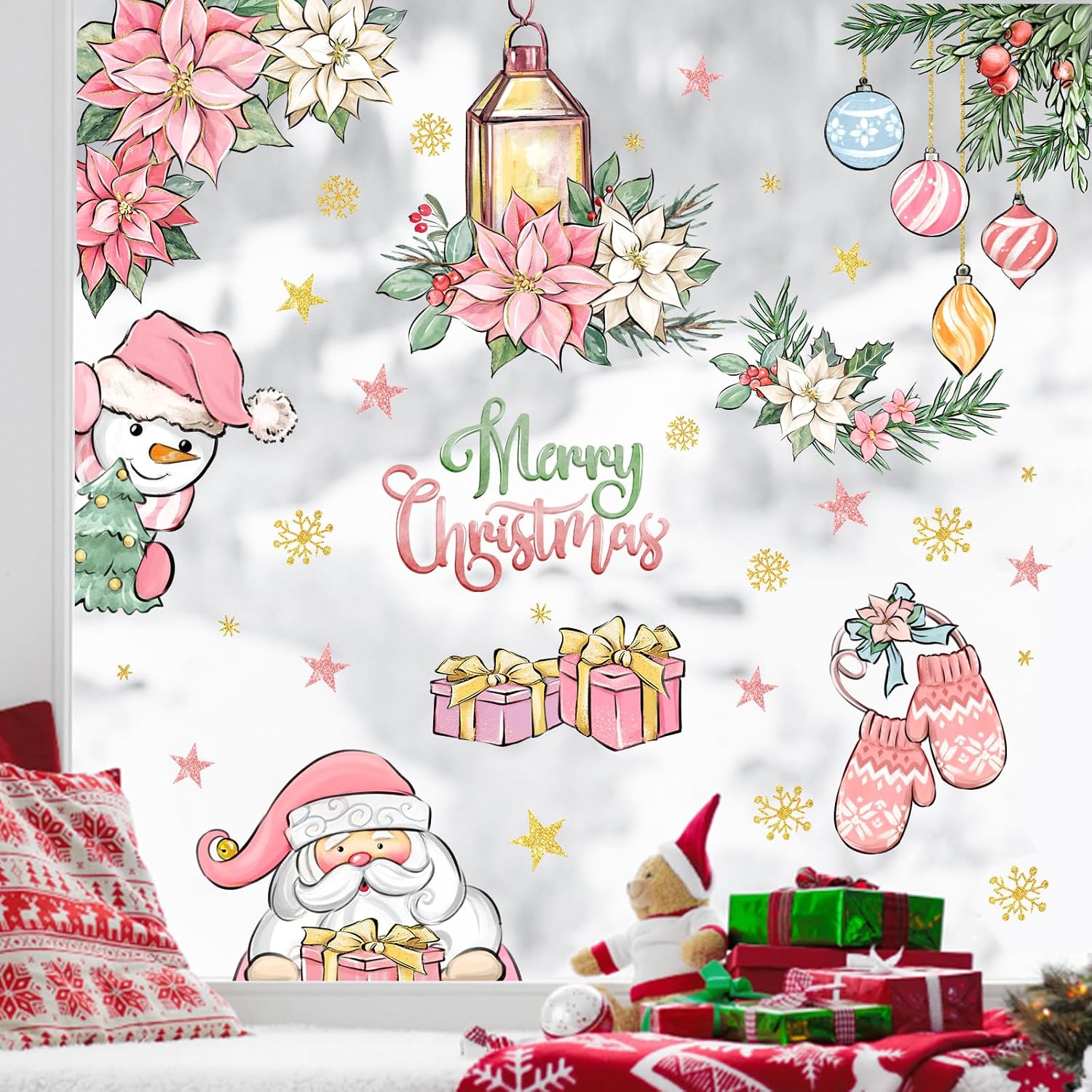 Amazon.com: Yovkky Merry Christmas Window Clings 9 Sheets, 2025 New ...
