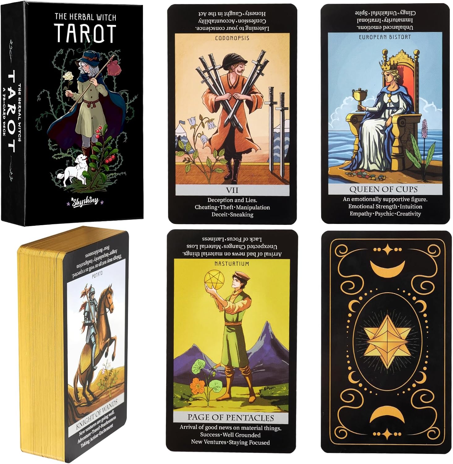Amazon.com: SHYSHINY Tarot Cards, Herbal Tarot Deck, 78 Gold Edged ...