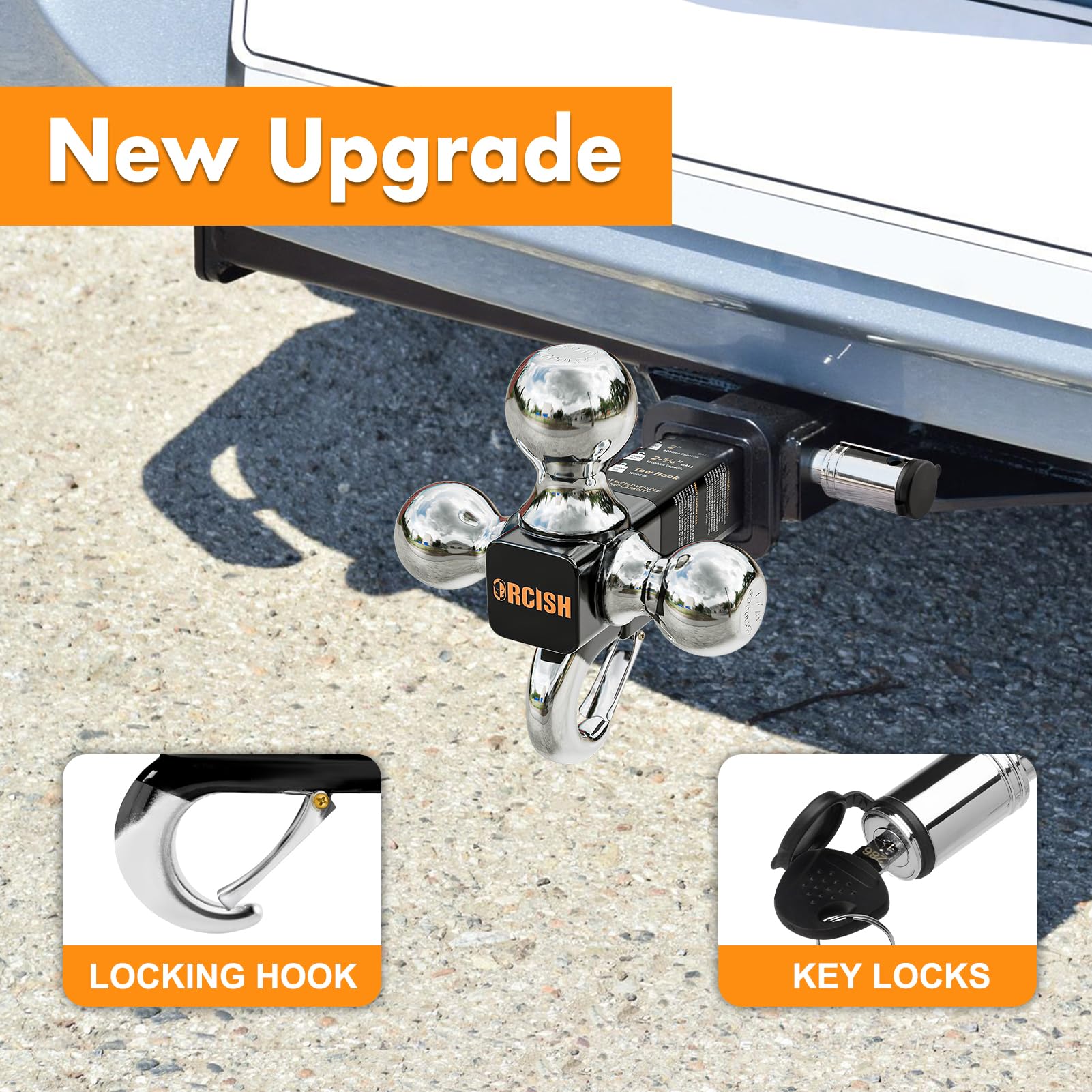 ORCISH Trailer Hitch Tri-Ball Mount with Hook Contain Secure Self-Lock ...