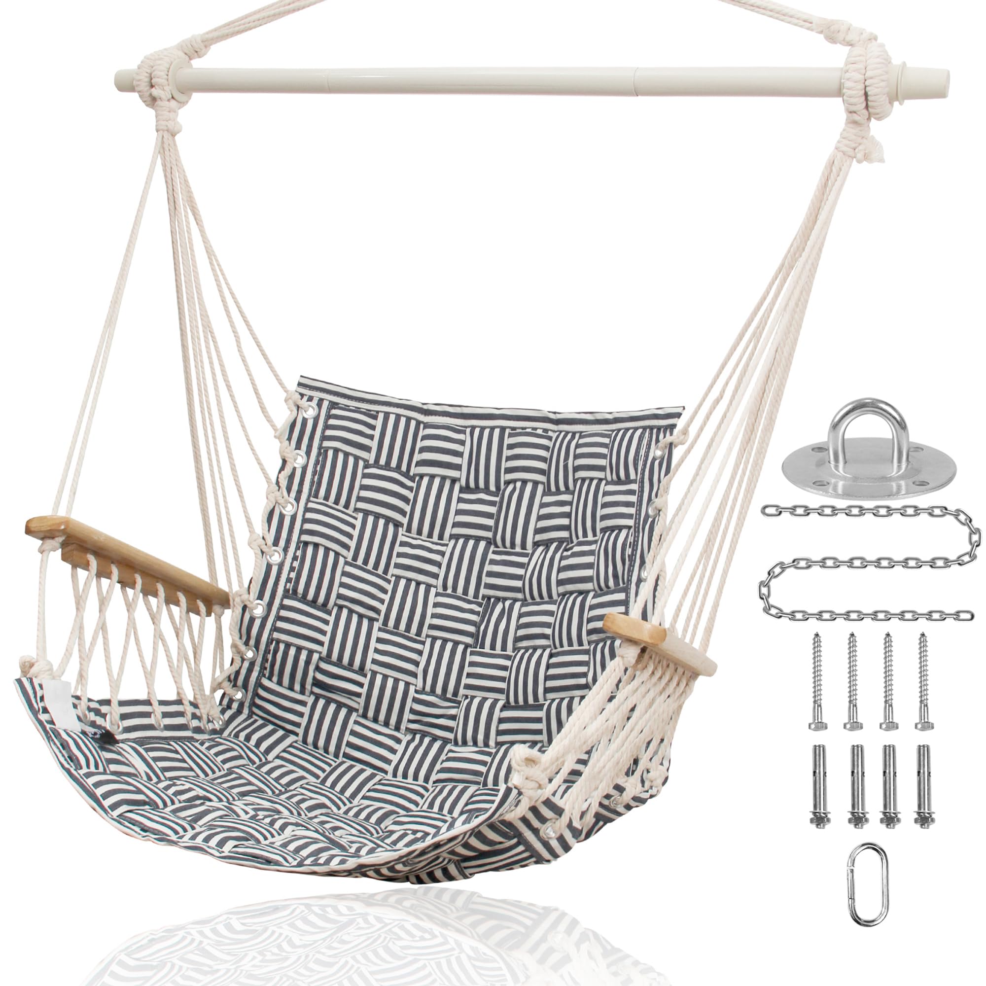 Amazon.com: [Upgraded] Hammock Chair Hanging Swing with Wooden Armrests ...
