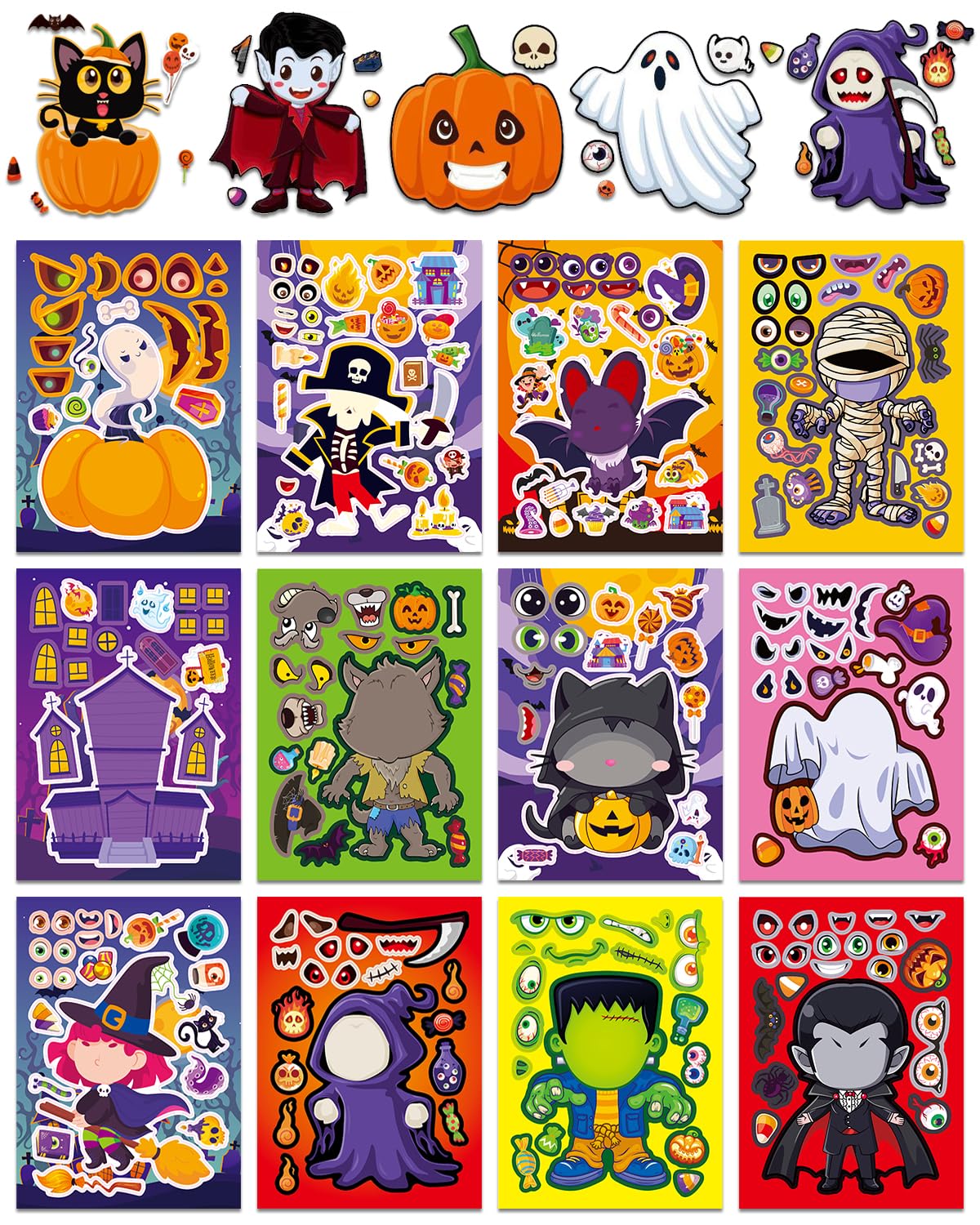 Amazon.com: 32 Sheets Halloween Stickers for Kids, Make a Face ...