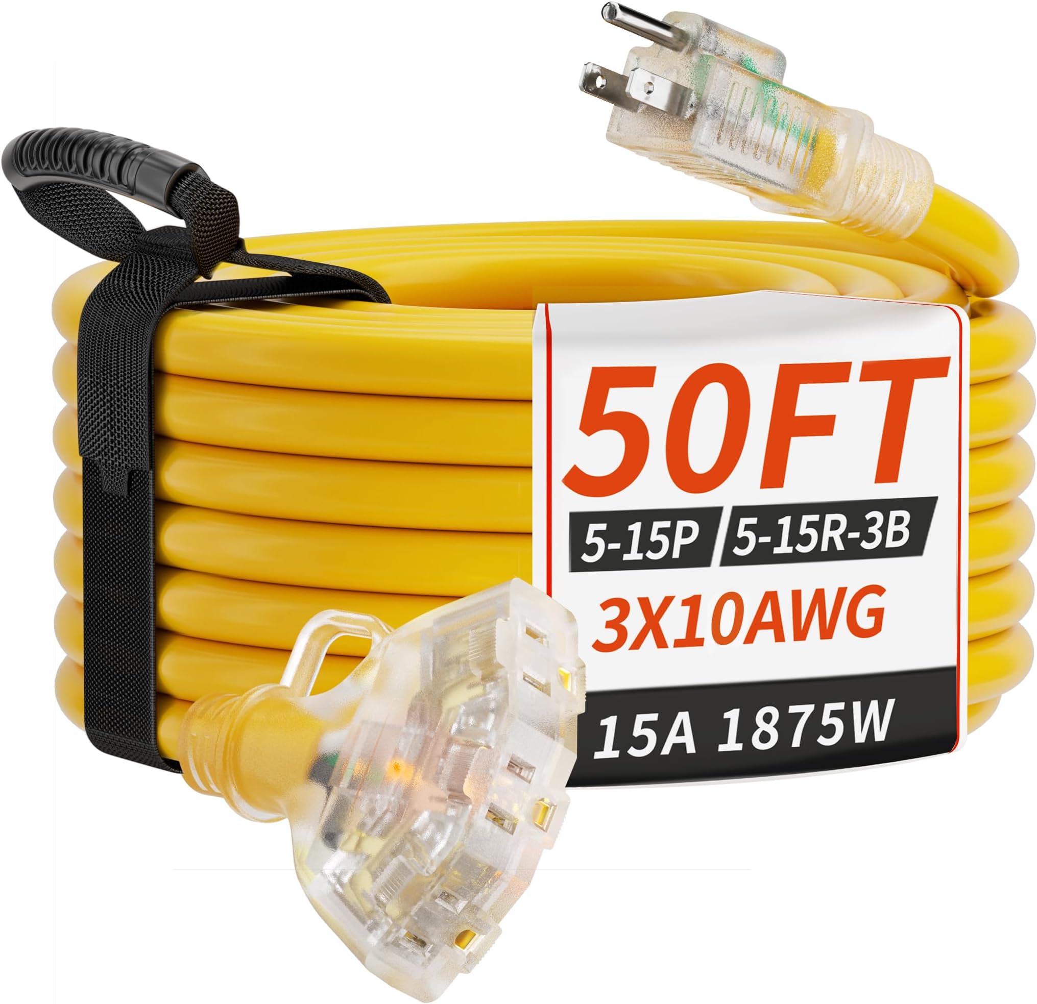 Amazon.com: PlugSaf 50 FT 10/3 Gauge Outdoor Extension Cord with ...