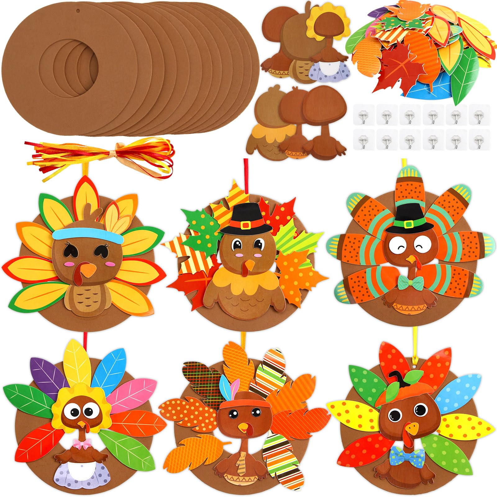 Amazon.com: Turkey Craft Kits for Kids Thanksgiving Wreath Crafts Signs ...