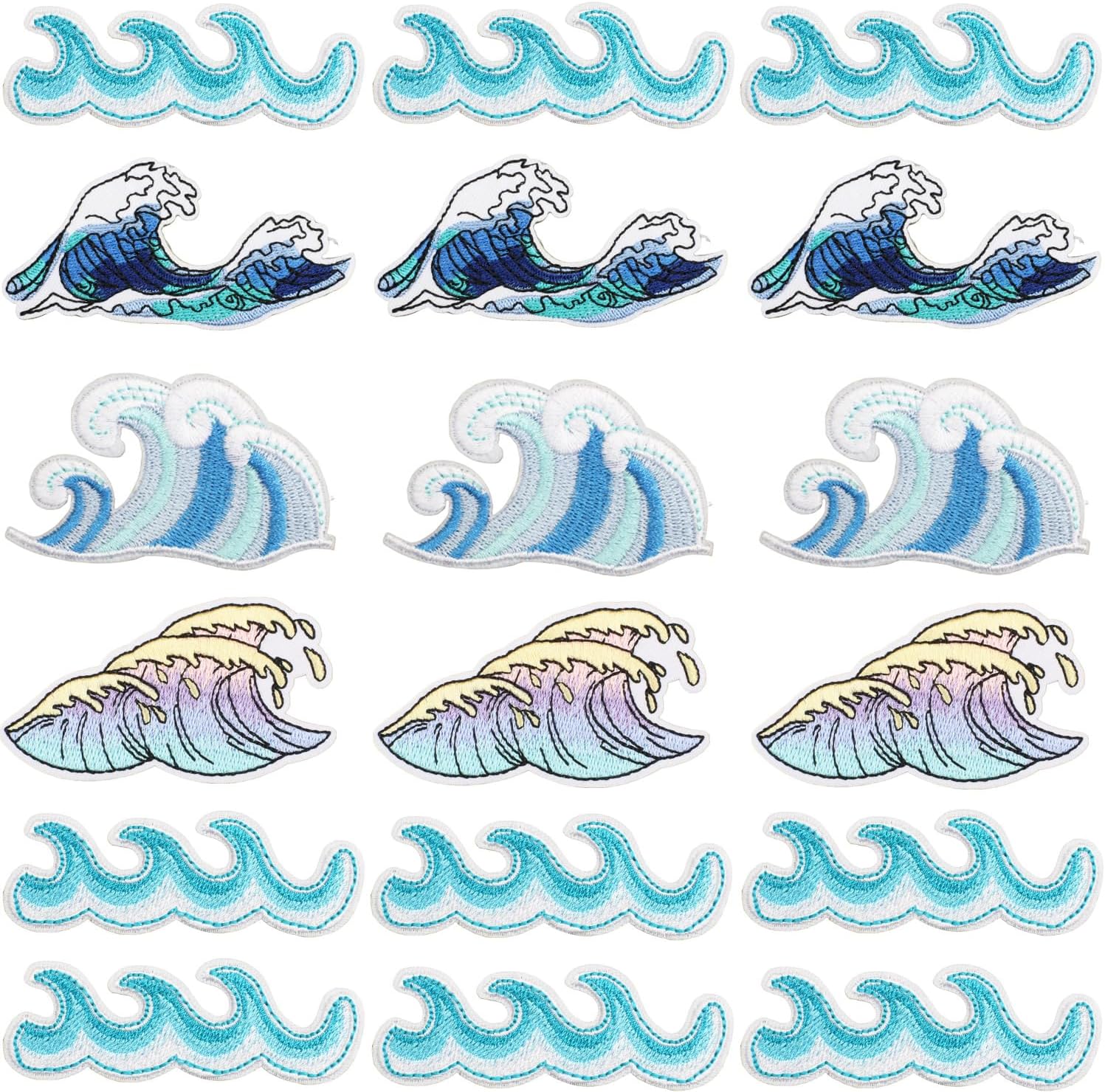 Amazon.com: 10 Pieces Ocean Wave Embroidered Patches Blue Sea Wave Iron ...