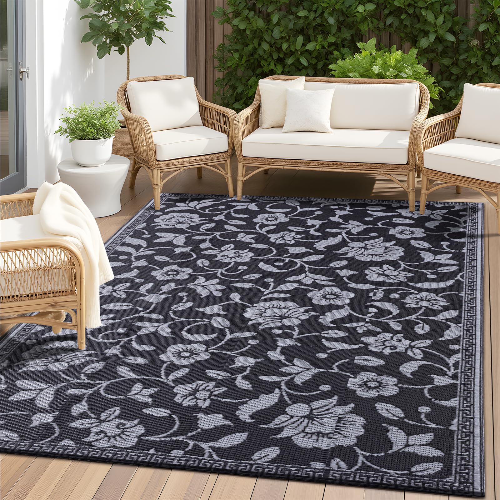 Amazon.com: OLANLY Waterproof Outdoor Rug 5x8 ft, Outdoor Plastic Straw ...