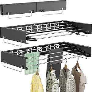 BQKOZFIN 31.5" Wall Mounted Clothes Drying Rack, Collapsible and Retractable, Stainless Steel ...