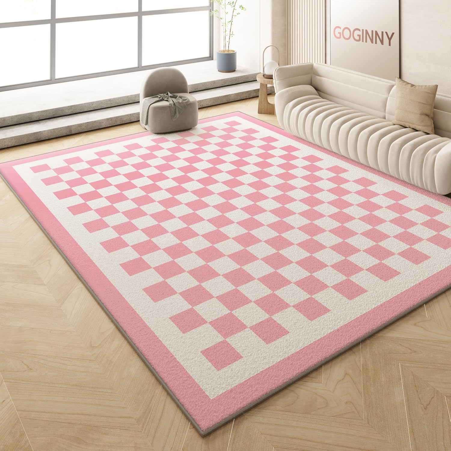 Amazon.com: Washable 8x10 Checkered Area Rug for Living Room, Pink ...