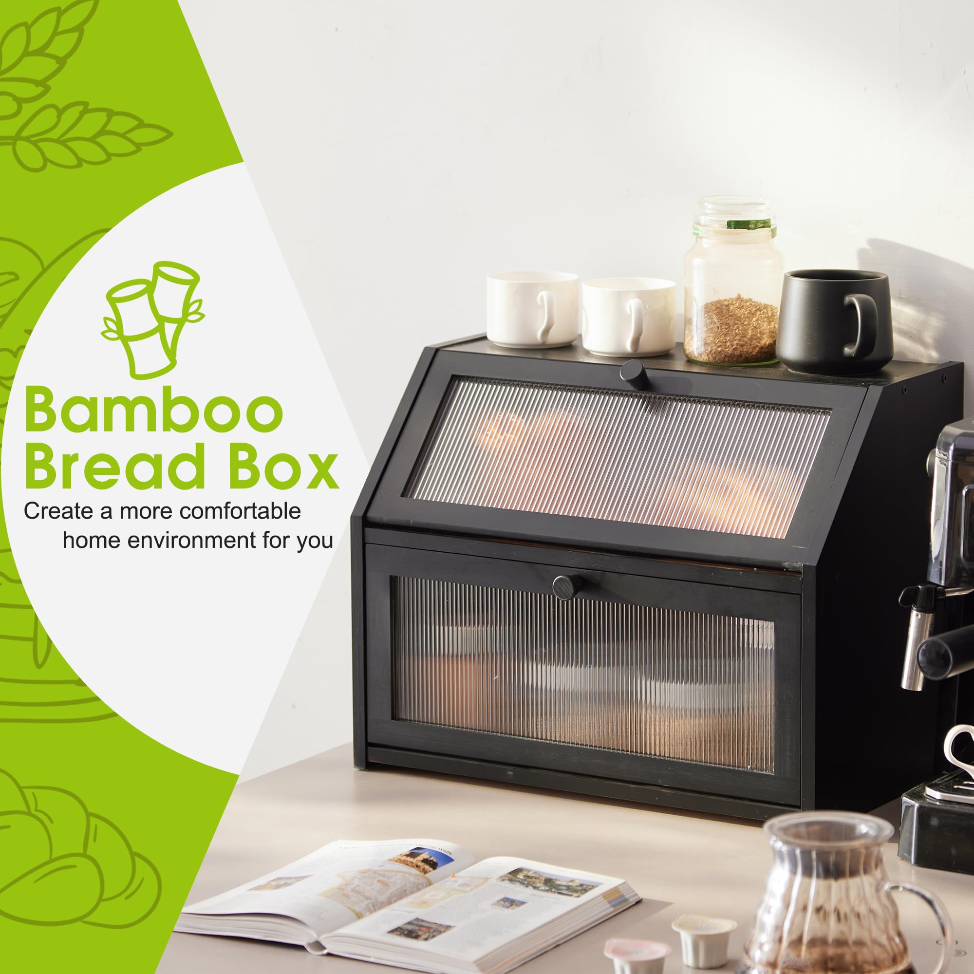 Snapklik.com : BMOSU Large Bread Box For Kitchen Countertop,Double ...