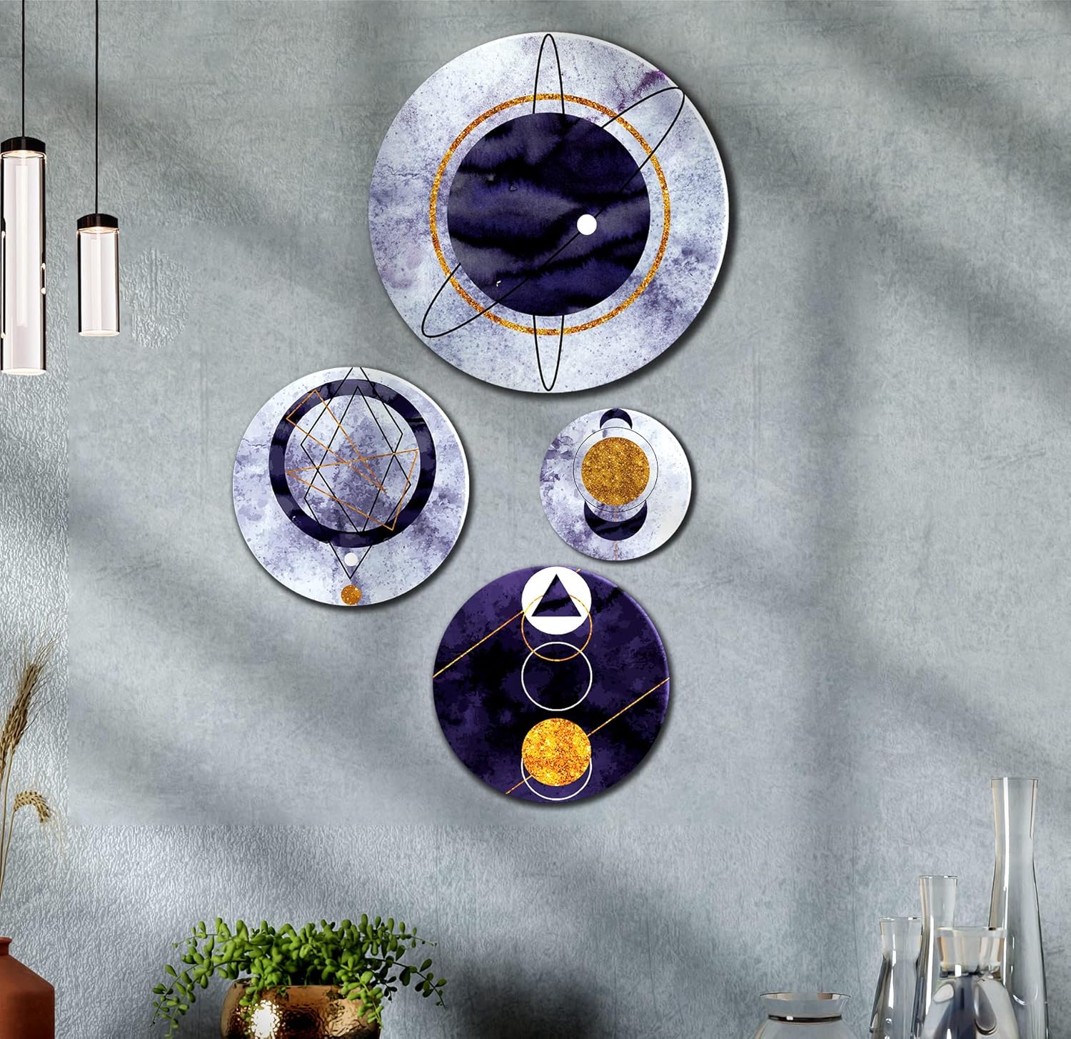 SAF Wood Paintings Round Shape Solar System Mdf Wall Painting For ...