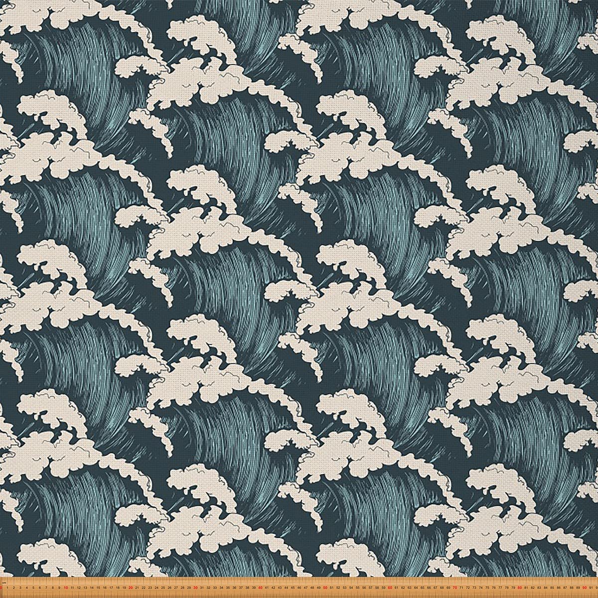 Snapklik.com : Japanese Wave Upholstery Fabric By The Yard, Ocean ...