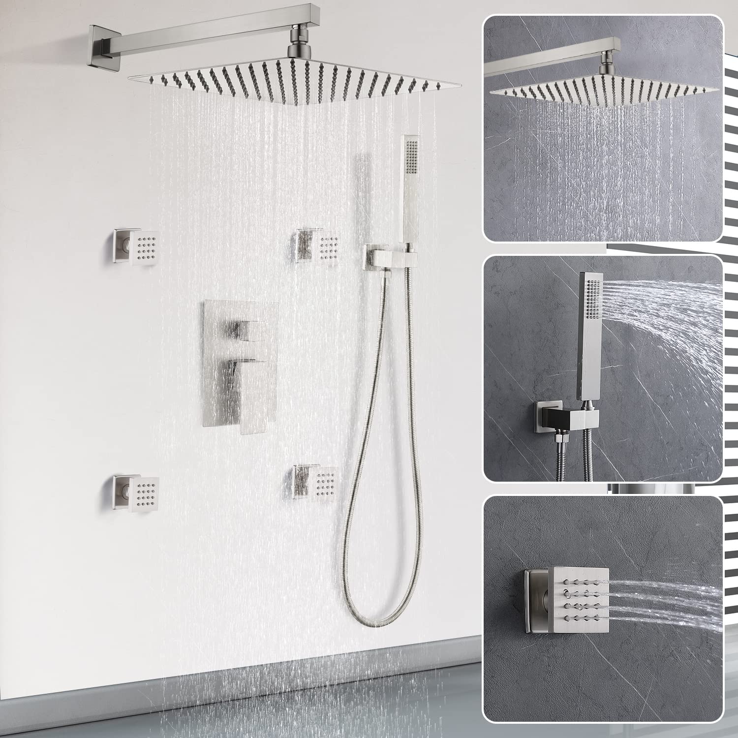 Enga Full Body Shower System with Body Sprays Jets, 12 Inch Rain Shower Wall Mounted, All Metal ...