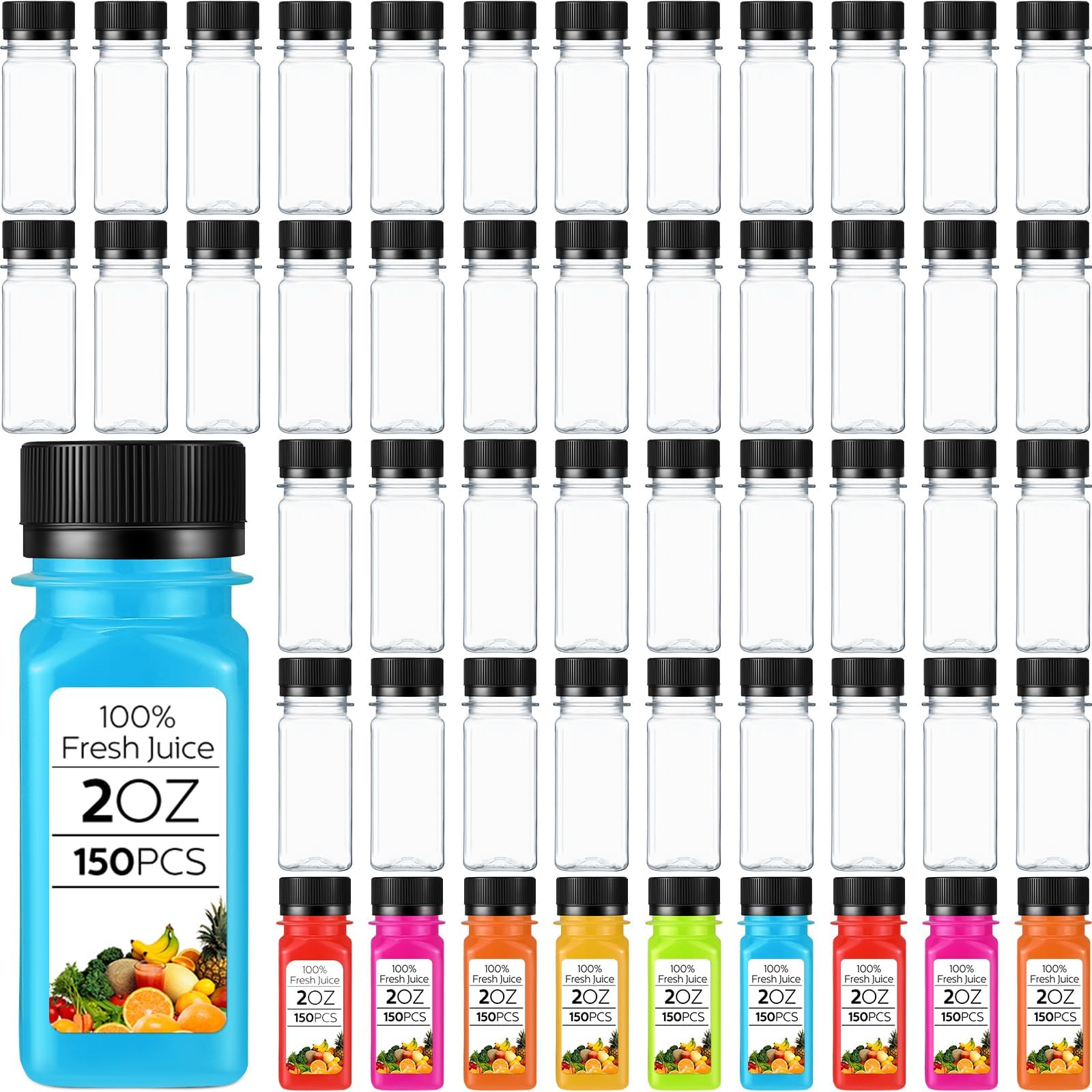 Amazon.com: Sliner 150 Pcs 2oz Clear Plastic Bottles Mini Juice Bottle ...