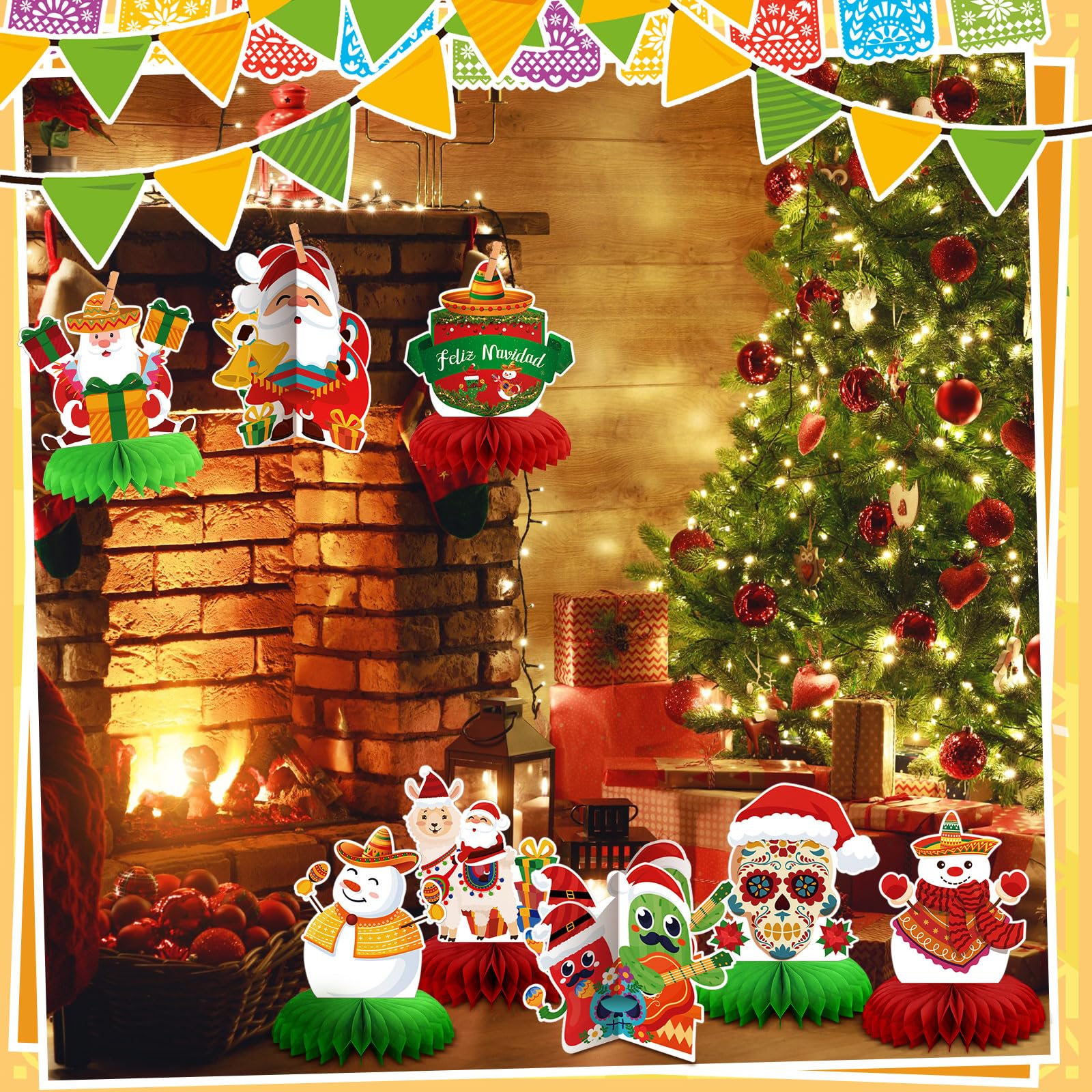 Snapklik.com : 12 Pcs Feliz Navidad Decorations Honeycomb Centerpiece ...