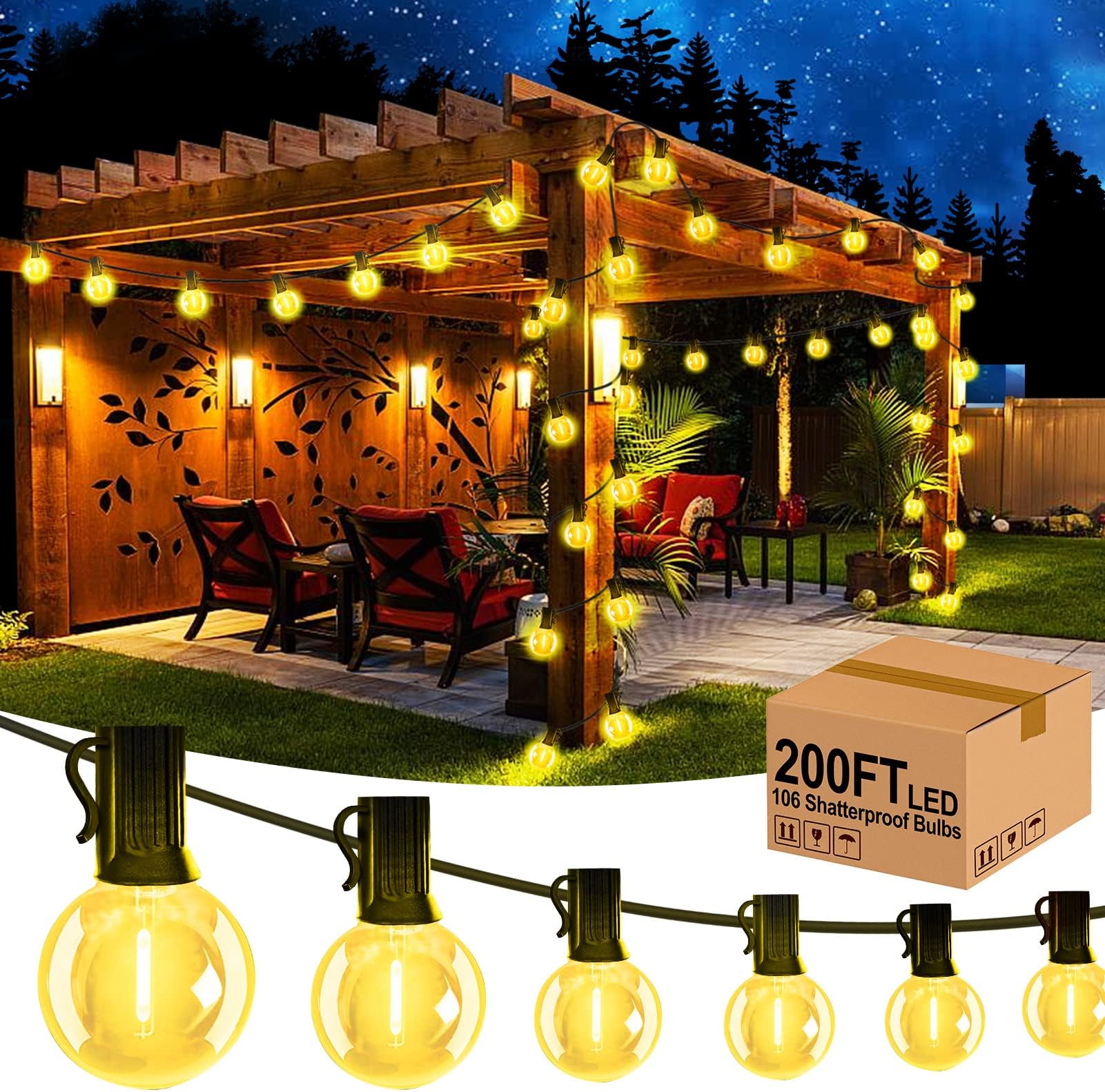 Pallerina 20.5Ft White Lantern String Lights with 10pcs G40 LED Bulbs ...