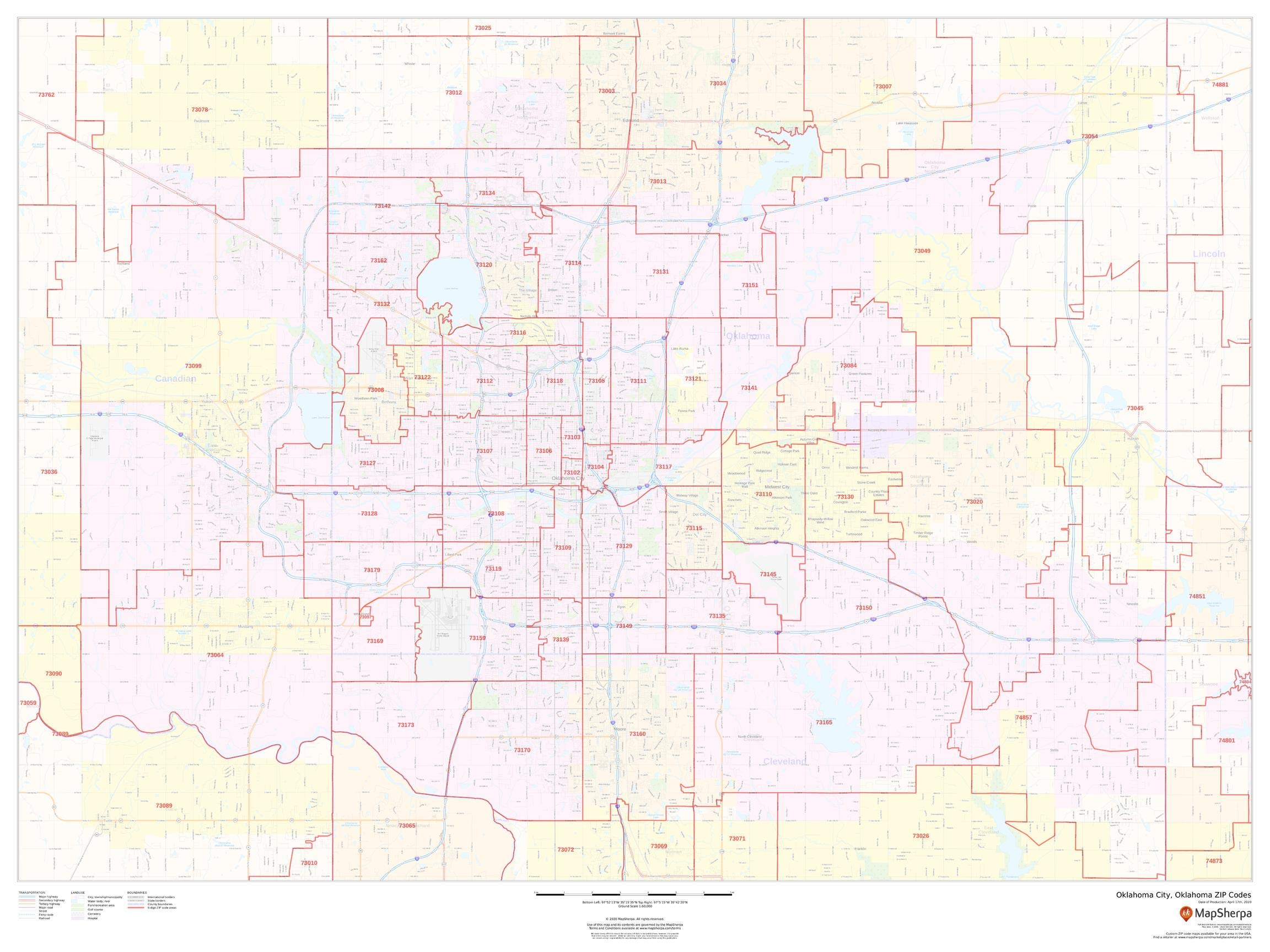 Amazon.com : Oklahoma City, Oklahoma ZIP Codes - 48" x 36" Paper Wall ...