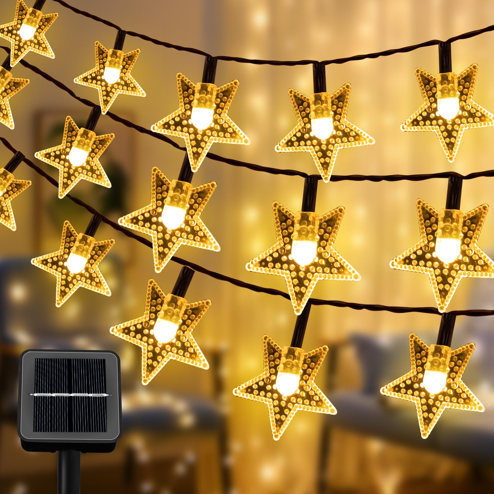 Qoosea Solar Star String Lights Garden 14M 120 LED Star Christmas ...