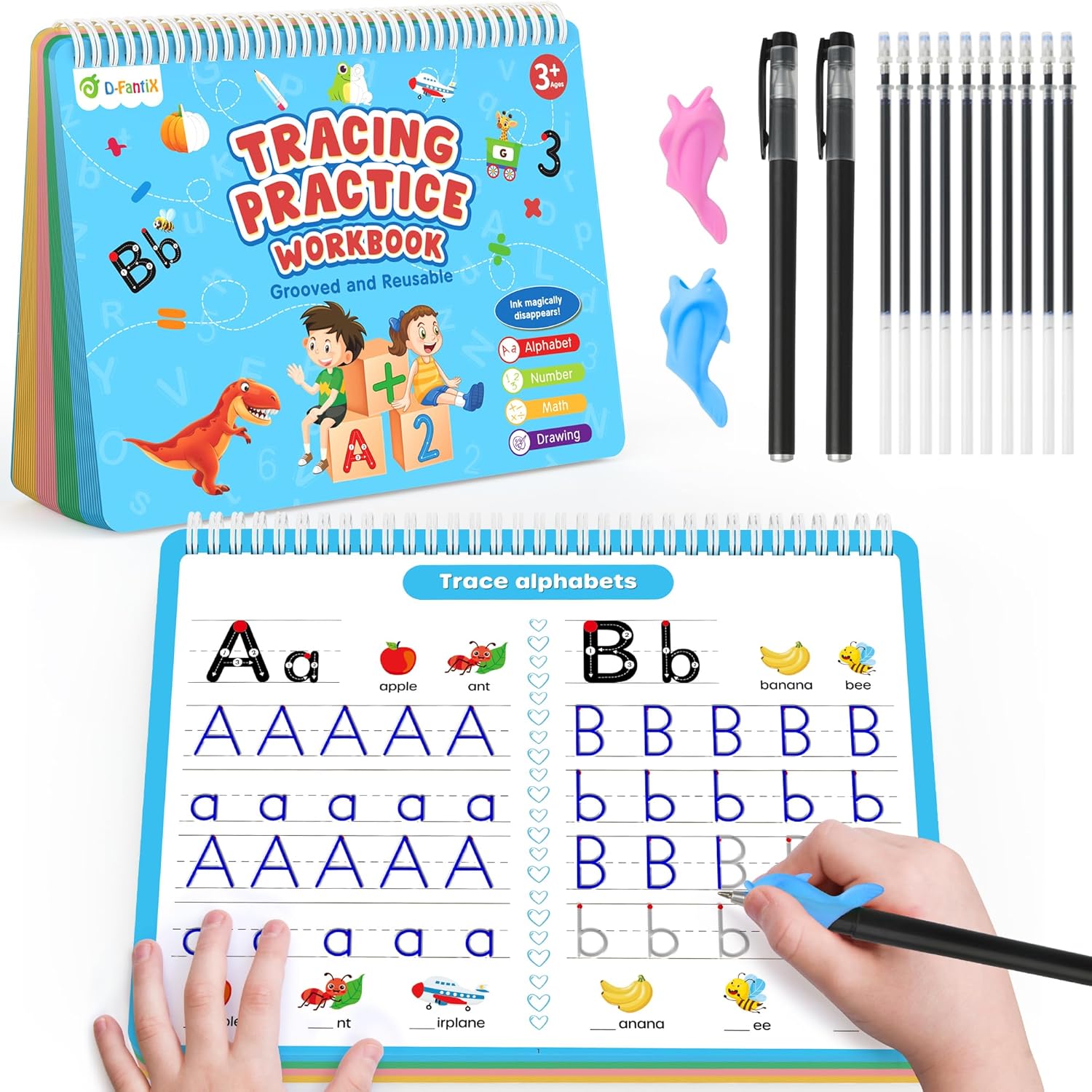 D-FantiX 4 in 1 Large Magic Groove Practice Copybook, Reusable Grooved ...
