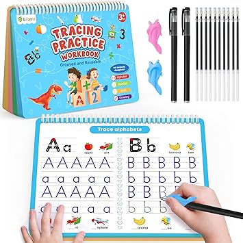 D-FantiX 4 in 1 Large Magic Groove Practice Copybook, Reusable Grooved ...