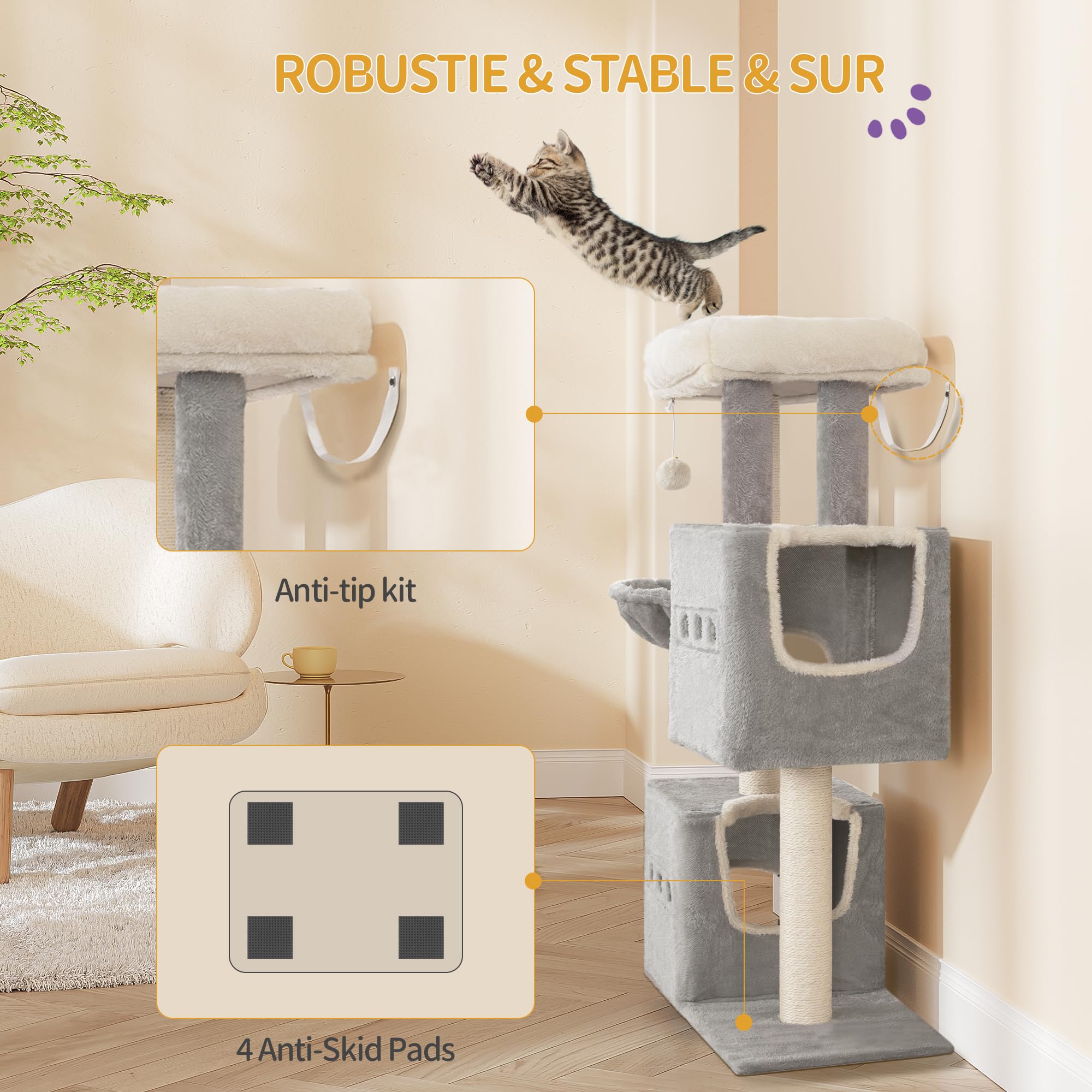 Snapklik.com : Hzuaneri Cat Tree, 38.6 Inch Tower, Sisal Scratching ...