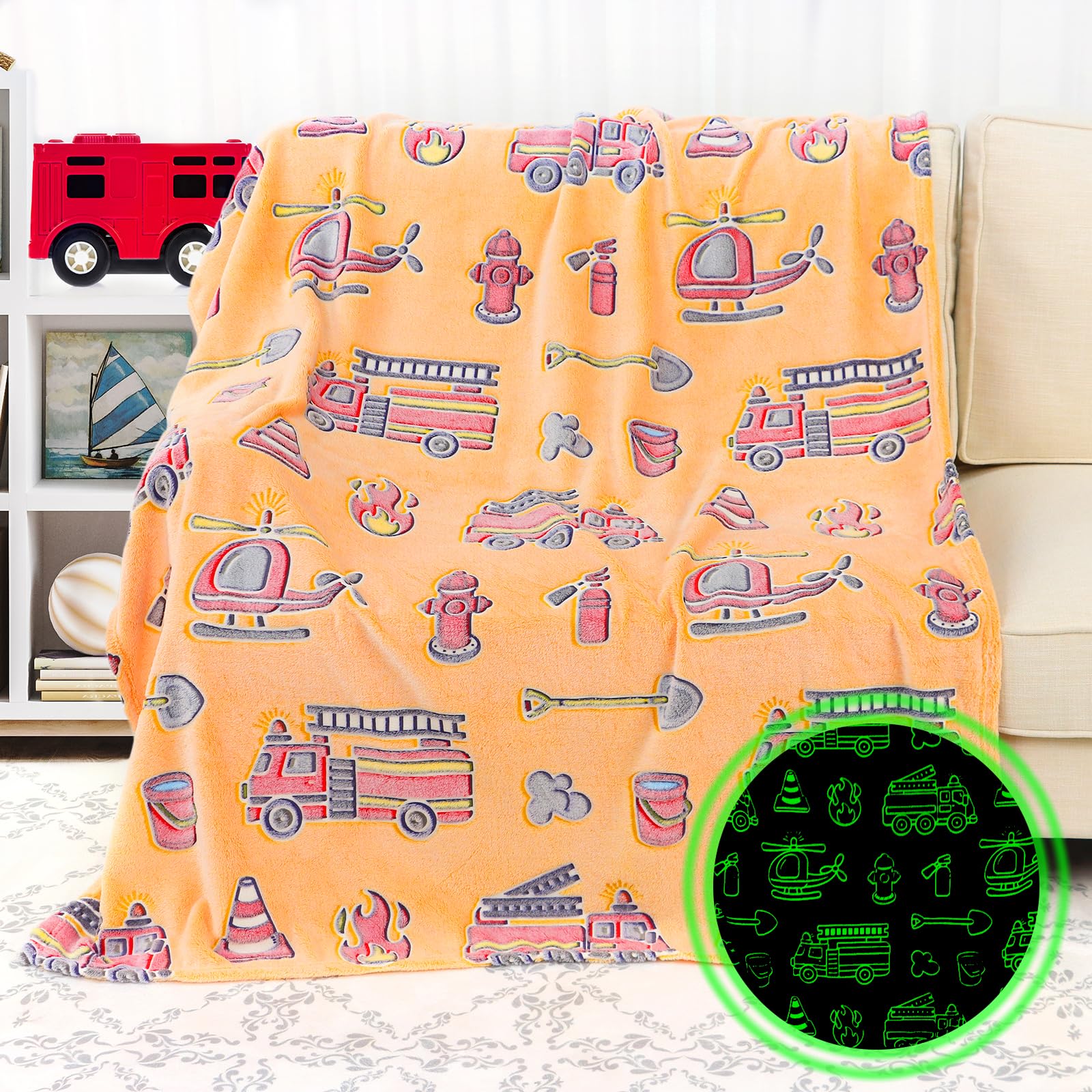 Amazon.com: KIVEE Fire Truck Blanket Glow in The Dark Blanket for ...