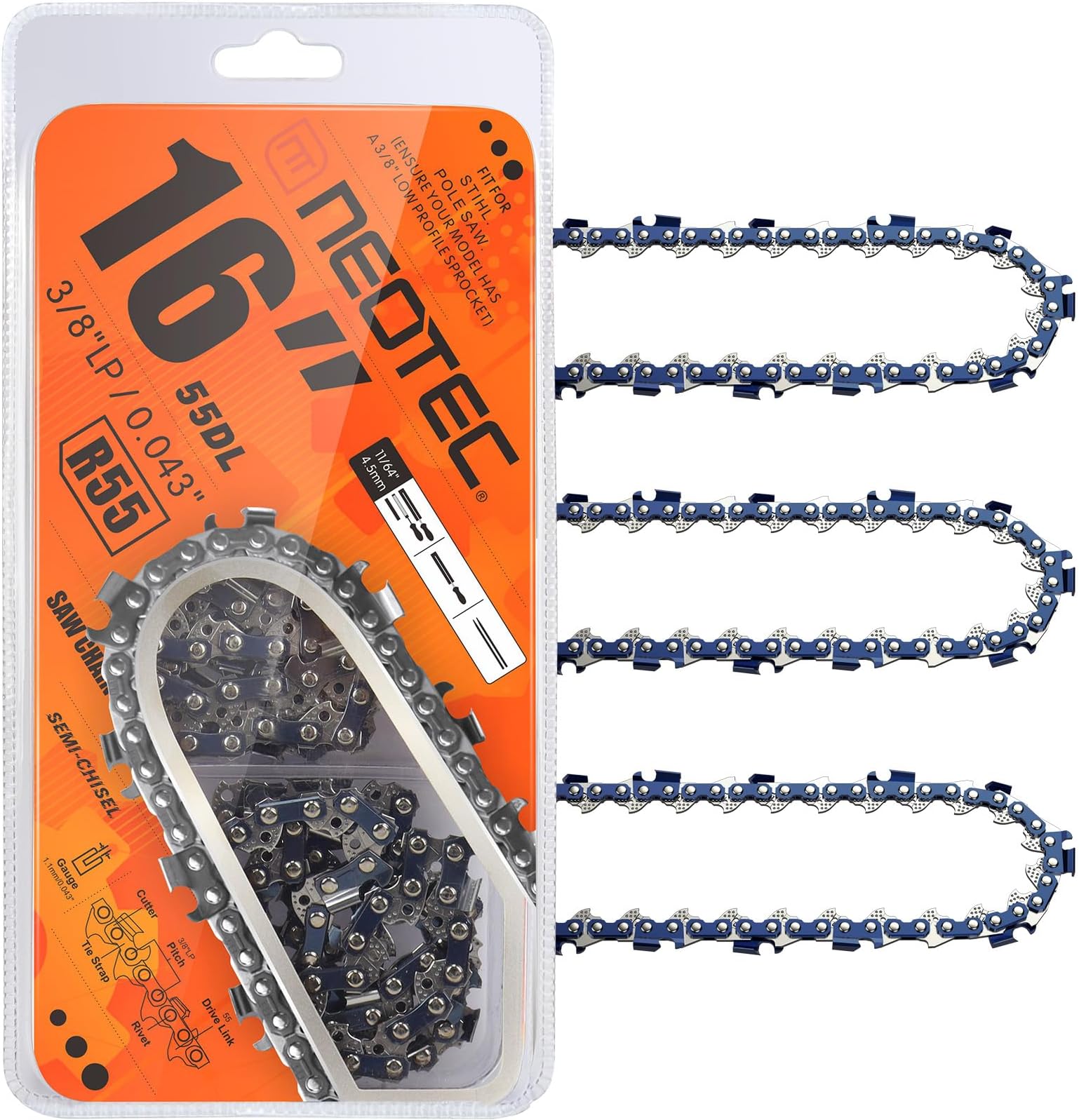 Amazon.com: Kohnkdllc 16 inch Chainsaw Chains 3/8 .043" 55 Drive Links ...
