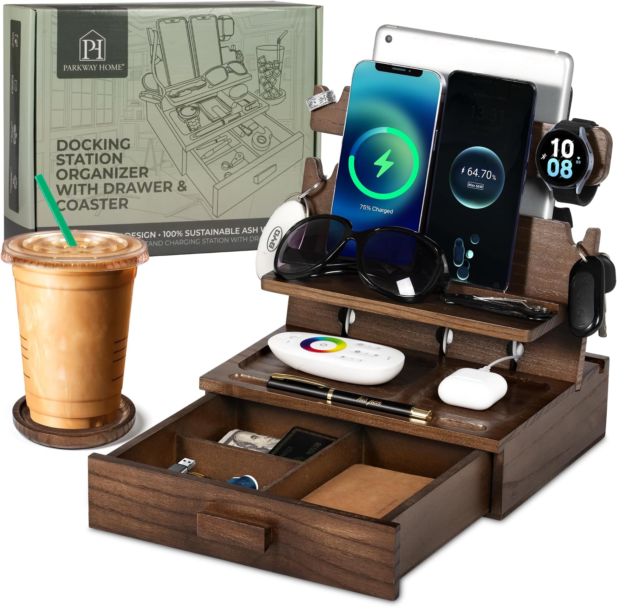 Amazon.com: Wood Phone Docking Station for up to 3 Phones, Samsung ...