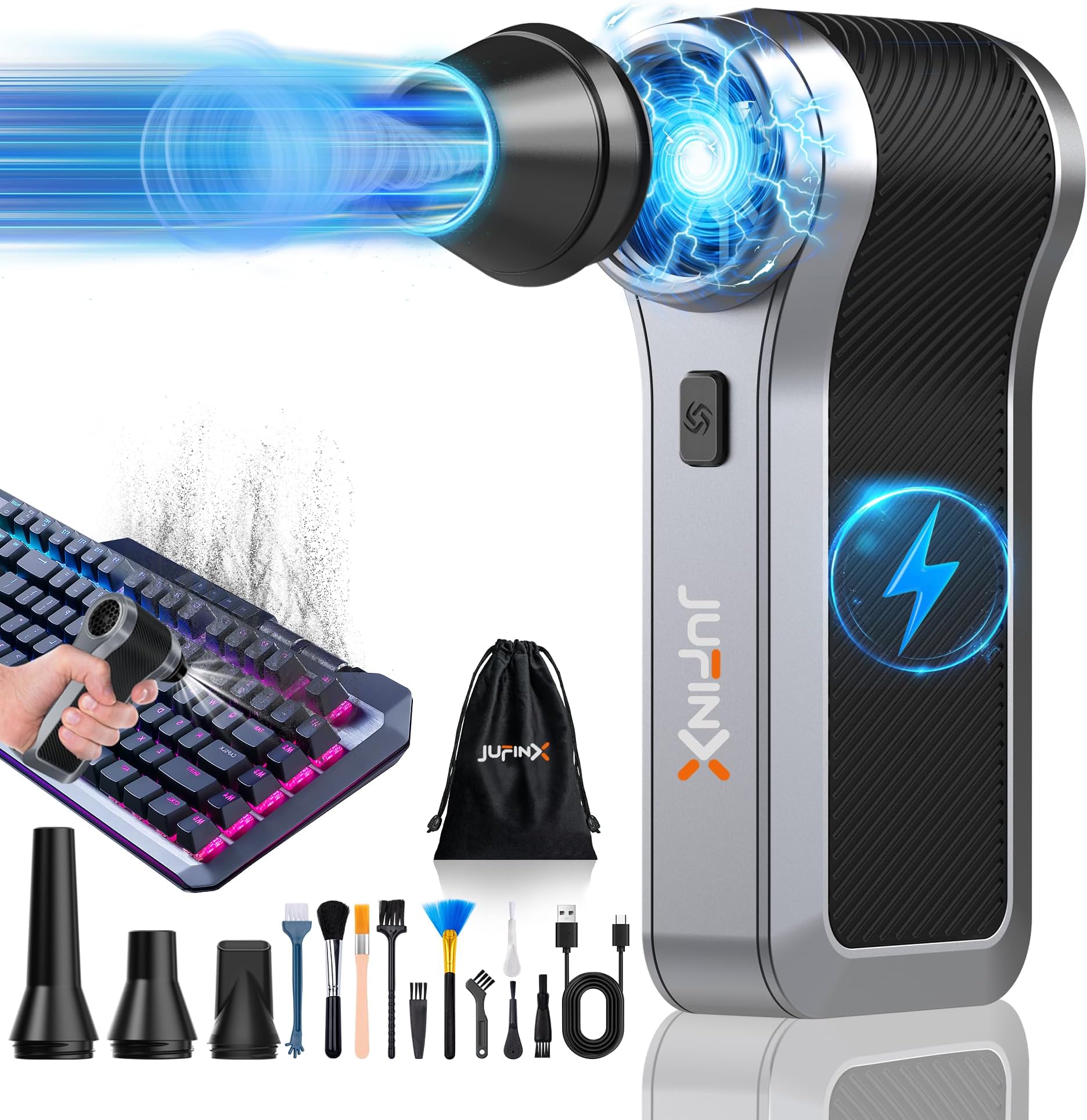 JUFINX Electric Air Duster-130000RPM Compressed Air Duster with ...